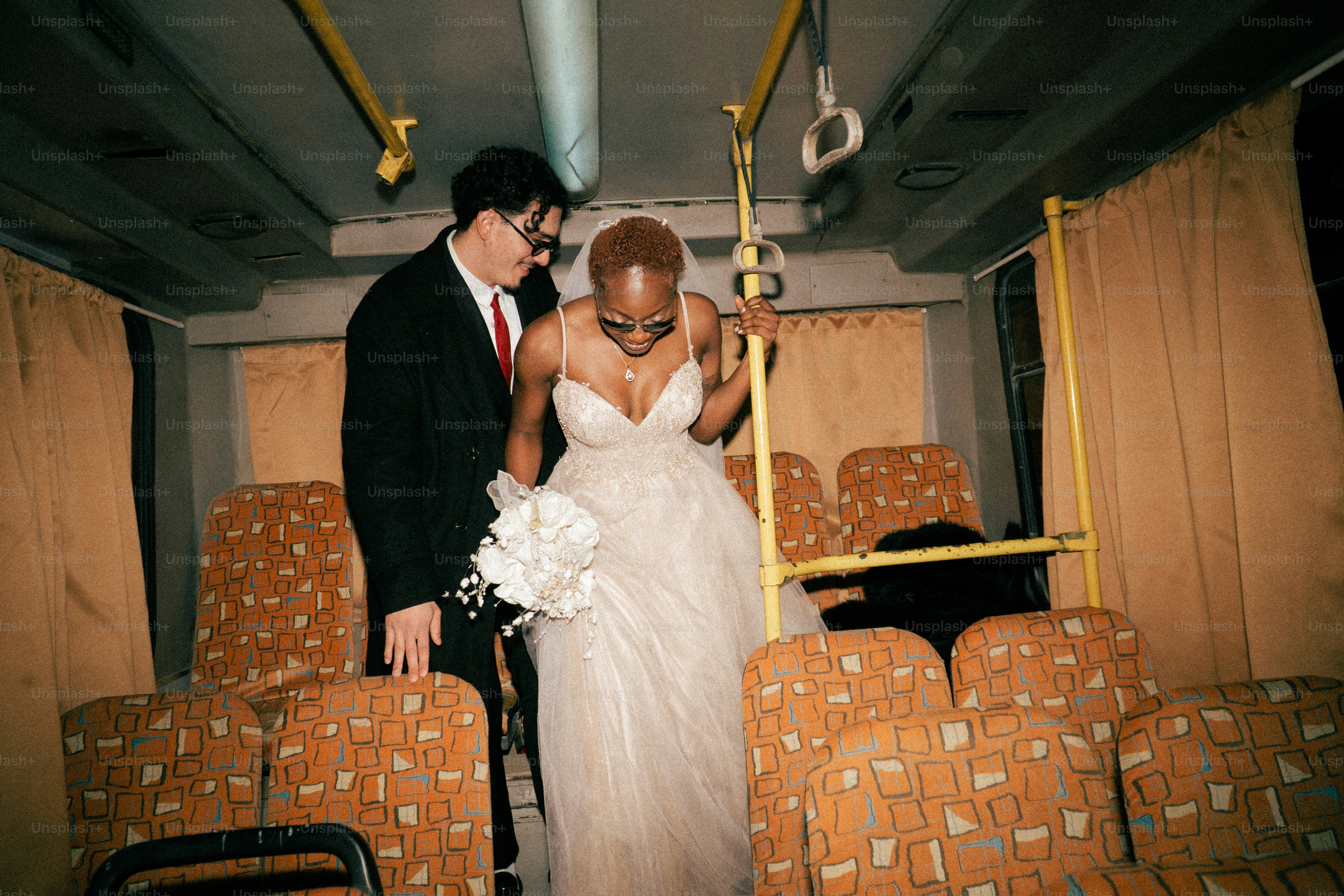 Bride and groom exiting bus at night photo – Love Image on Unsplash