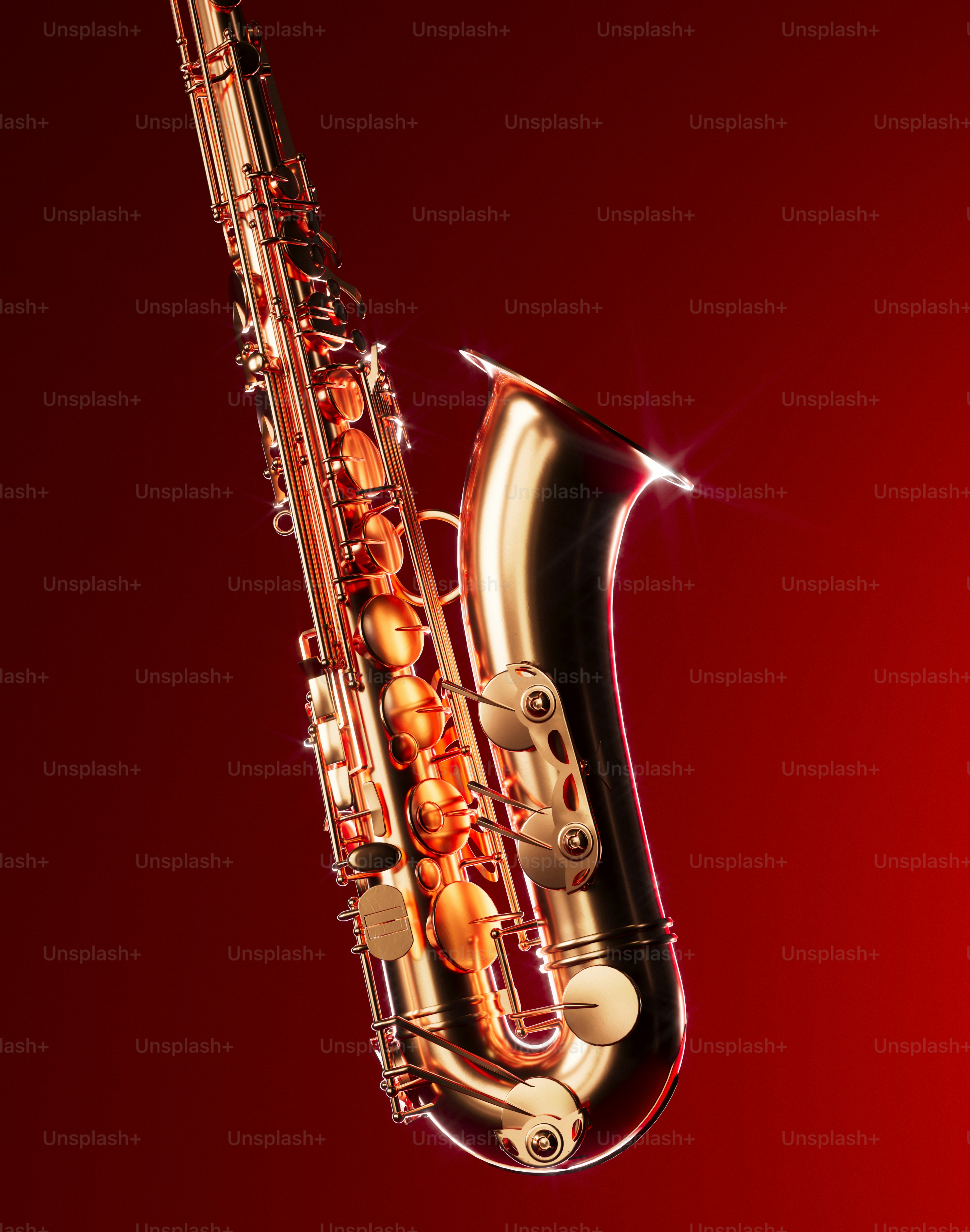 Two golden trumpets on a dark red background photo – Music Image on ...