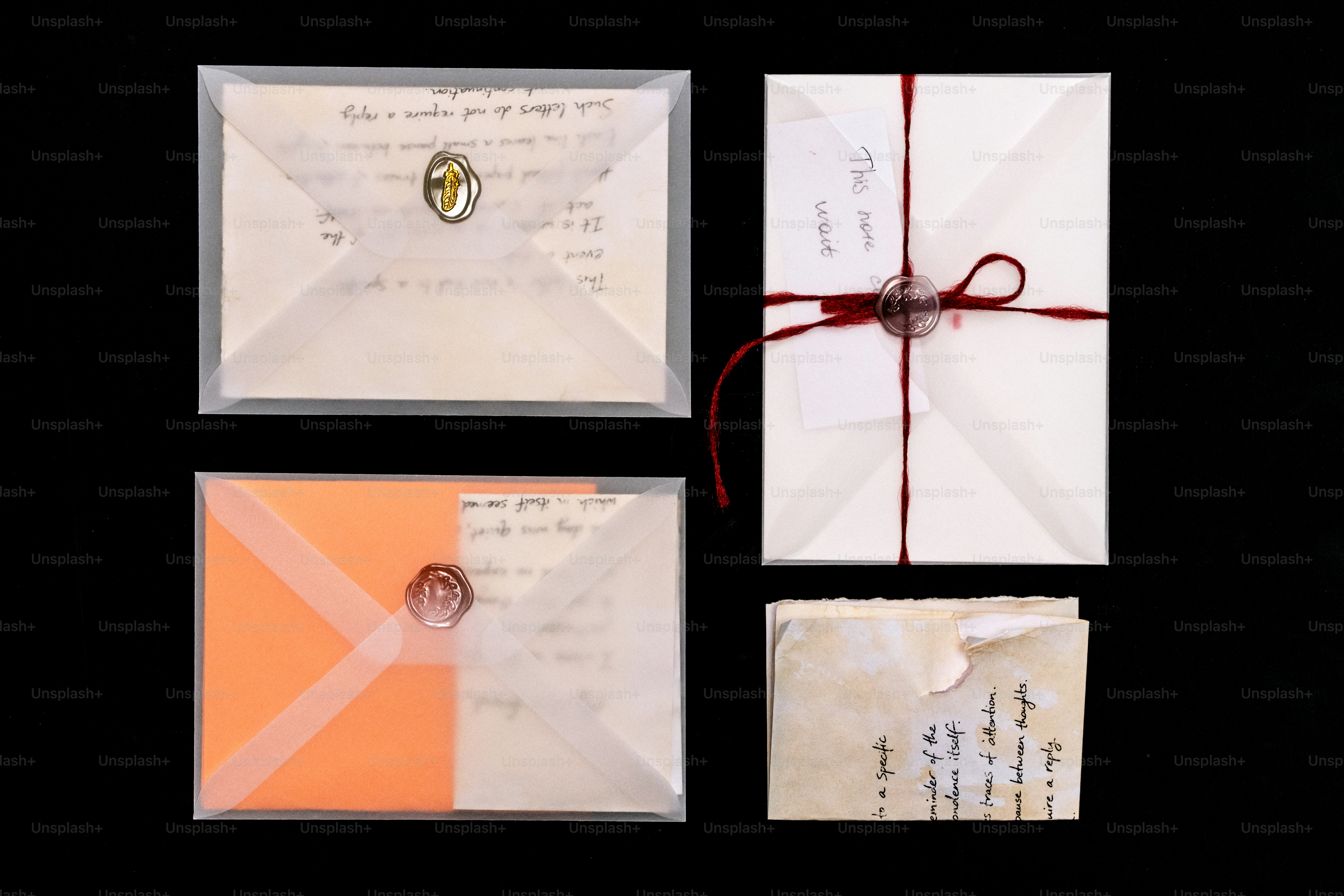 Three colorful envelopes with wax seals on white background photo ...