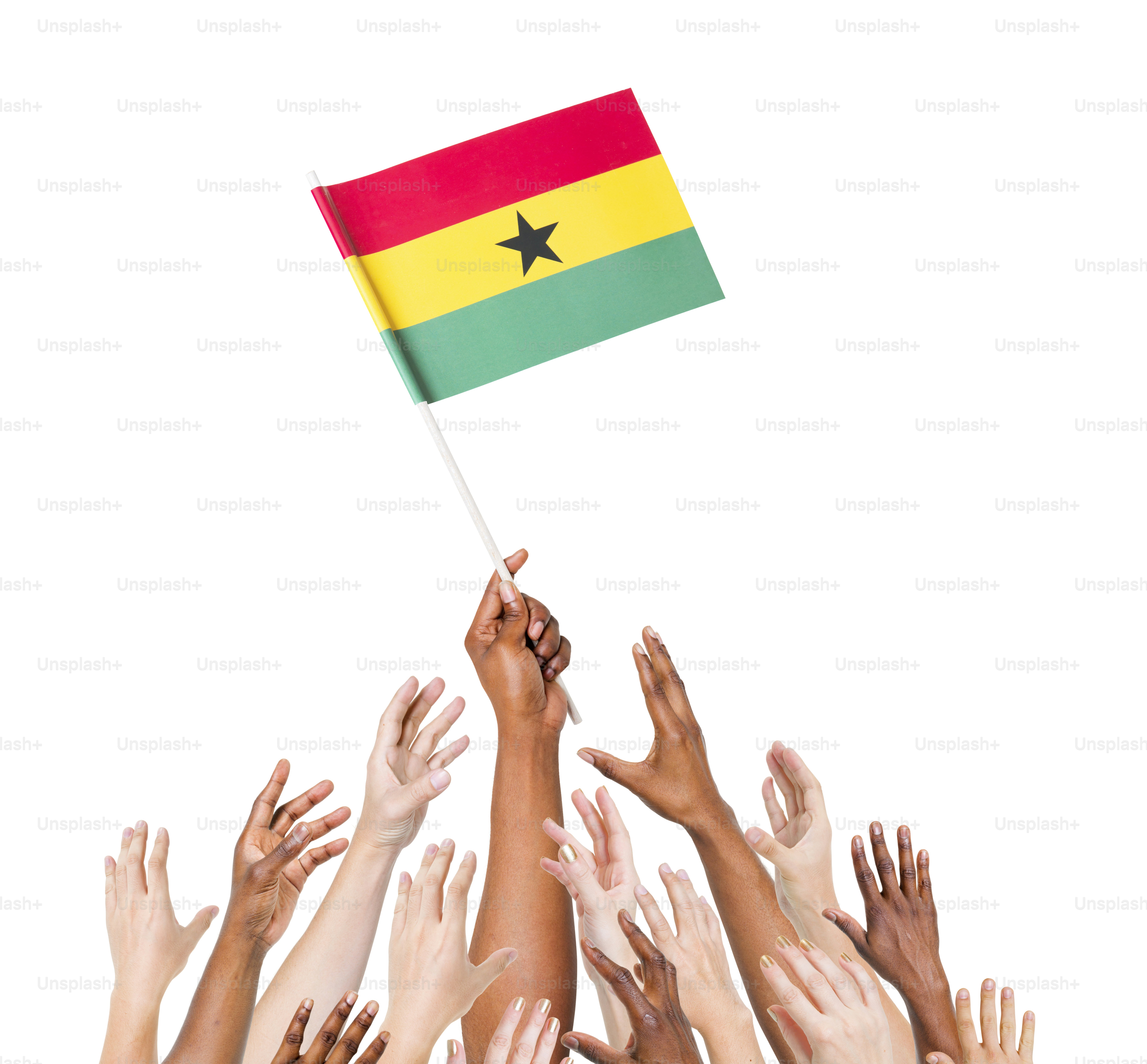 Hands reaching up to hold the flag of ghana. photo – People Image on ...