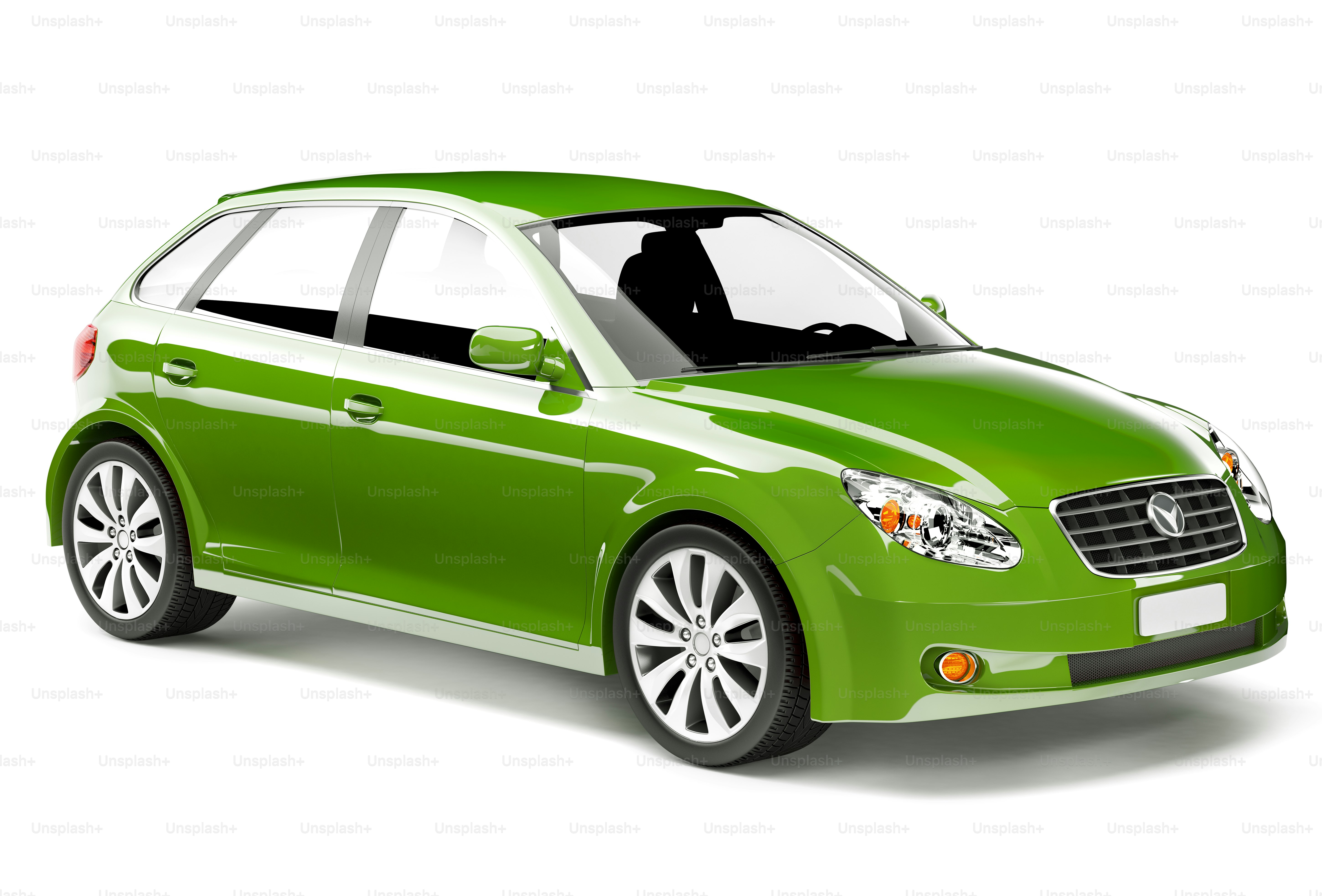 A shiny green hatchback car on a white background photo – Car Image on ...