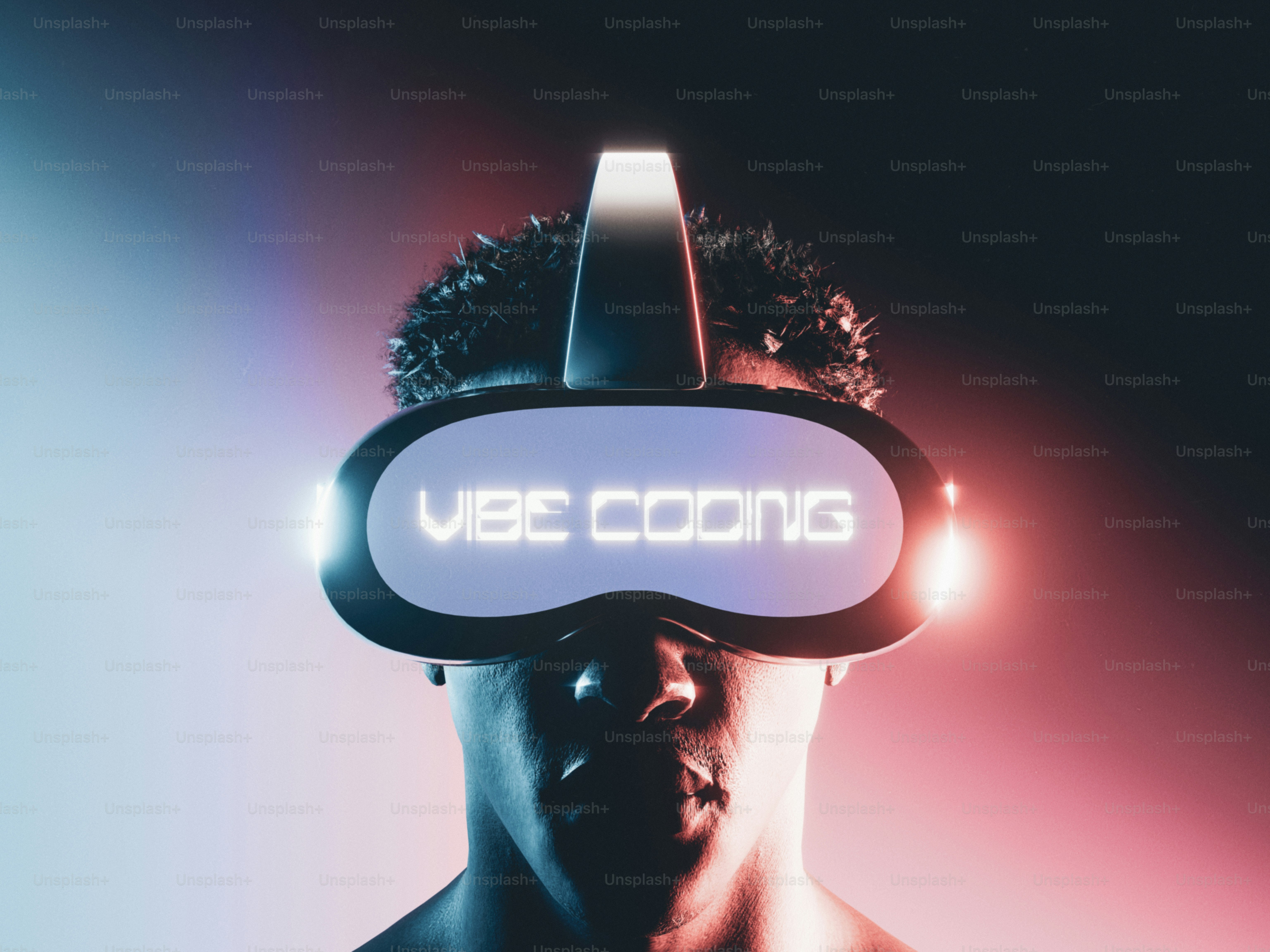 Man wearing vr headset with "vibe coding" text. photo – Technology ...