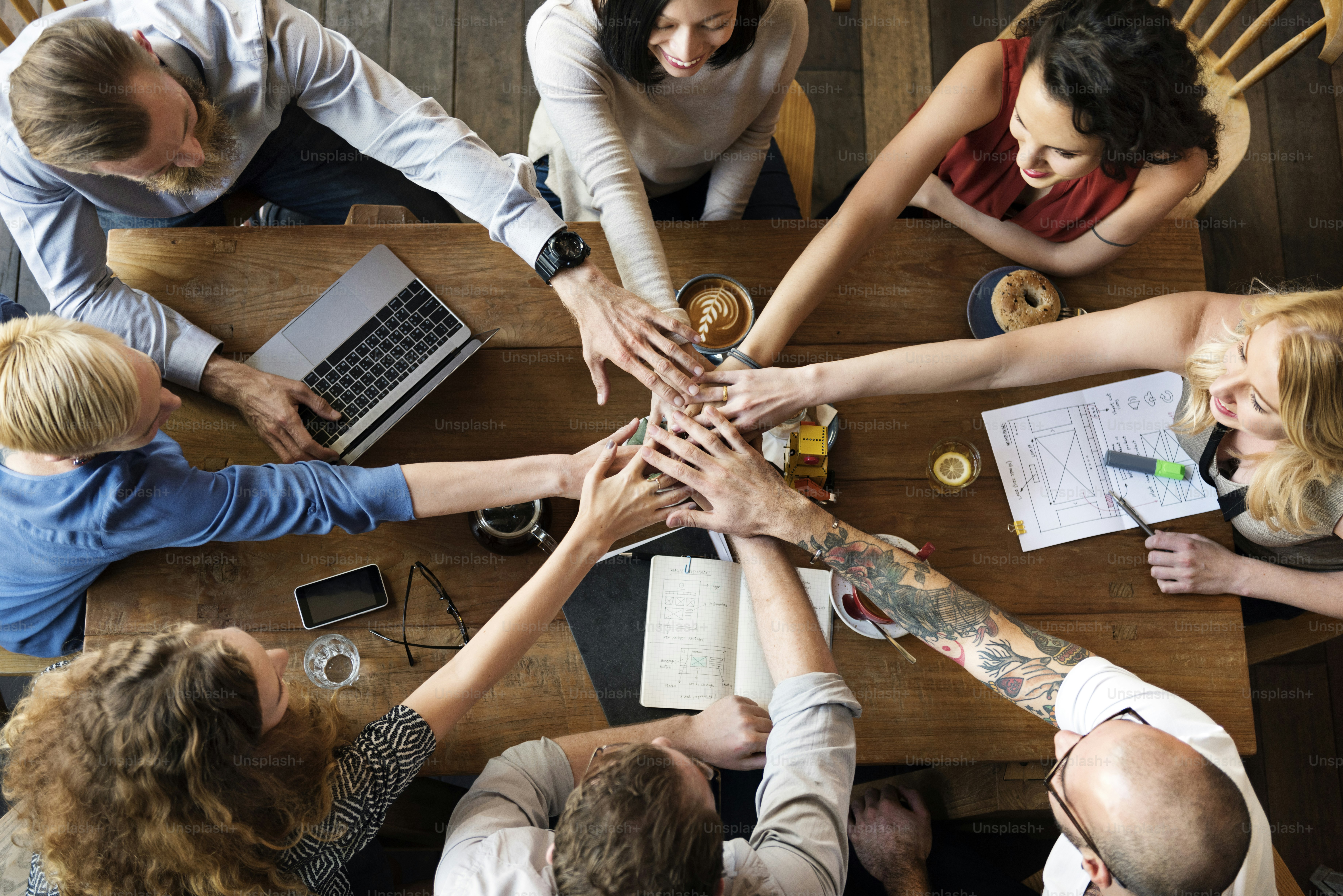 Team Unity Friends Meeting Partnership Concept photo – Laptop Image on ...