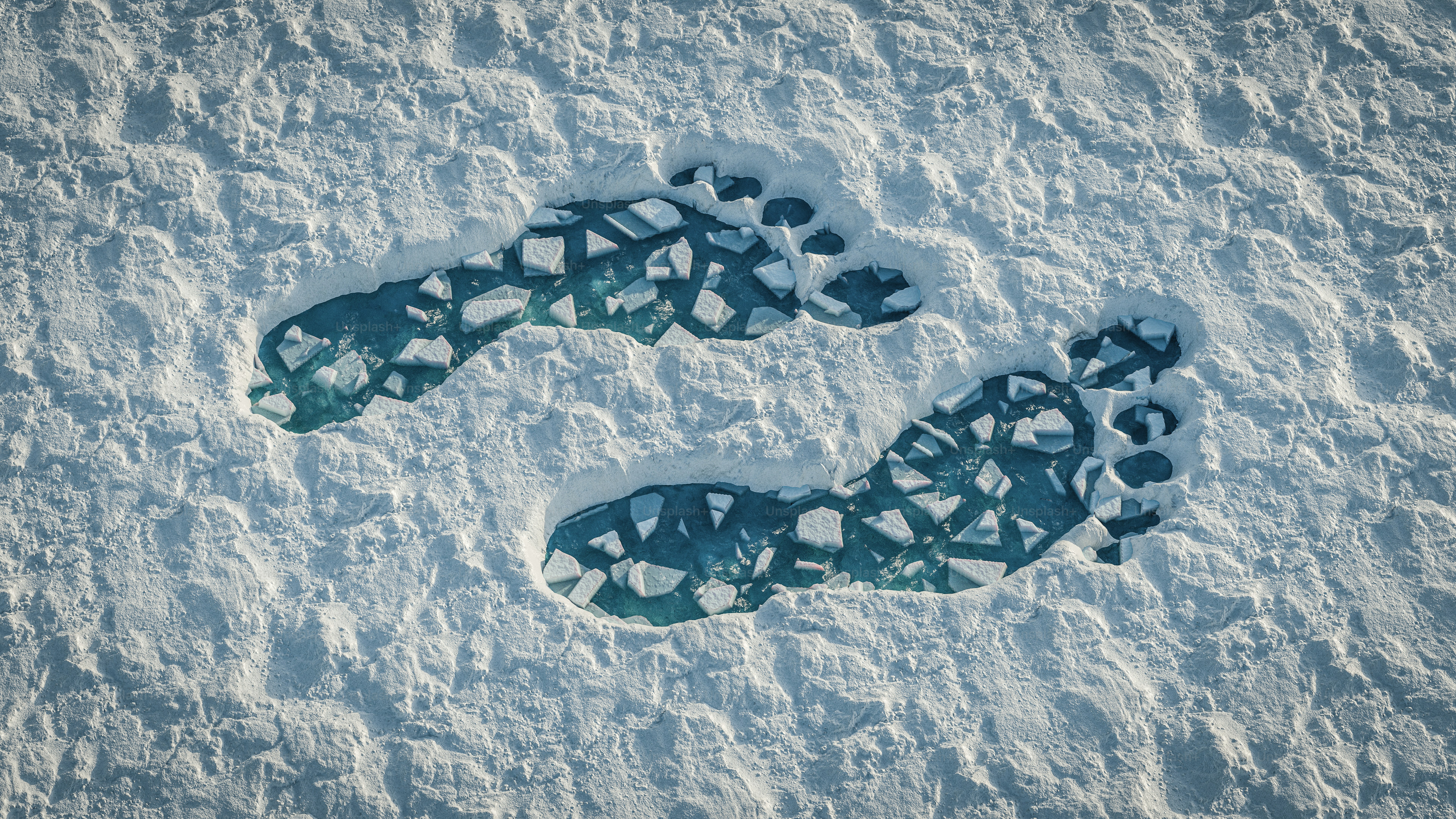 Footprints in icy water, representing climate change. photo – Snow ...