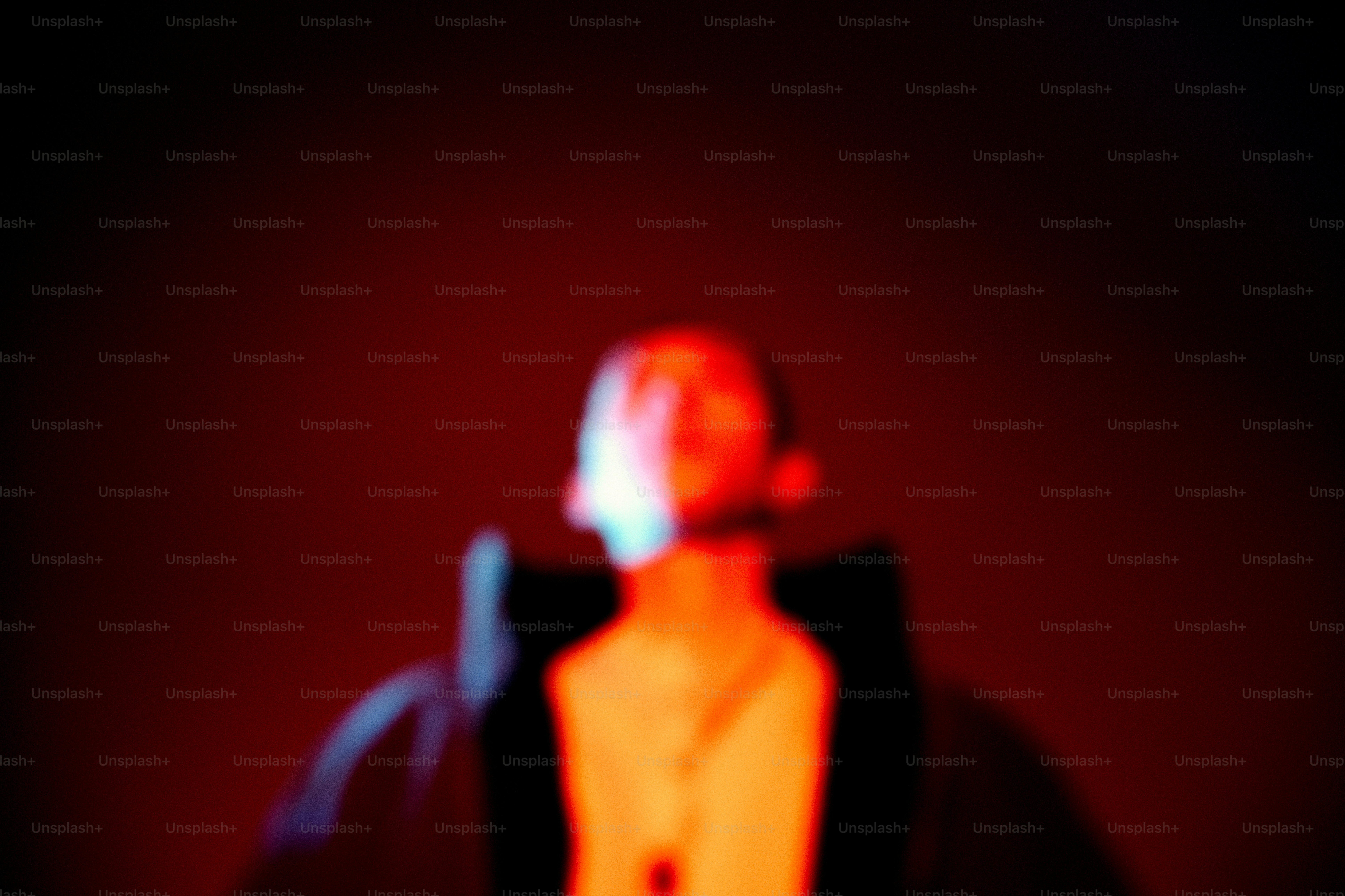 Person illuminated by red and blue lights photo – Portrait Image on ...
