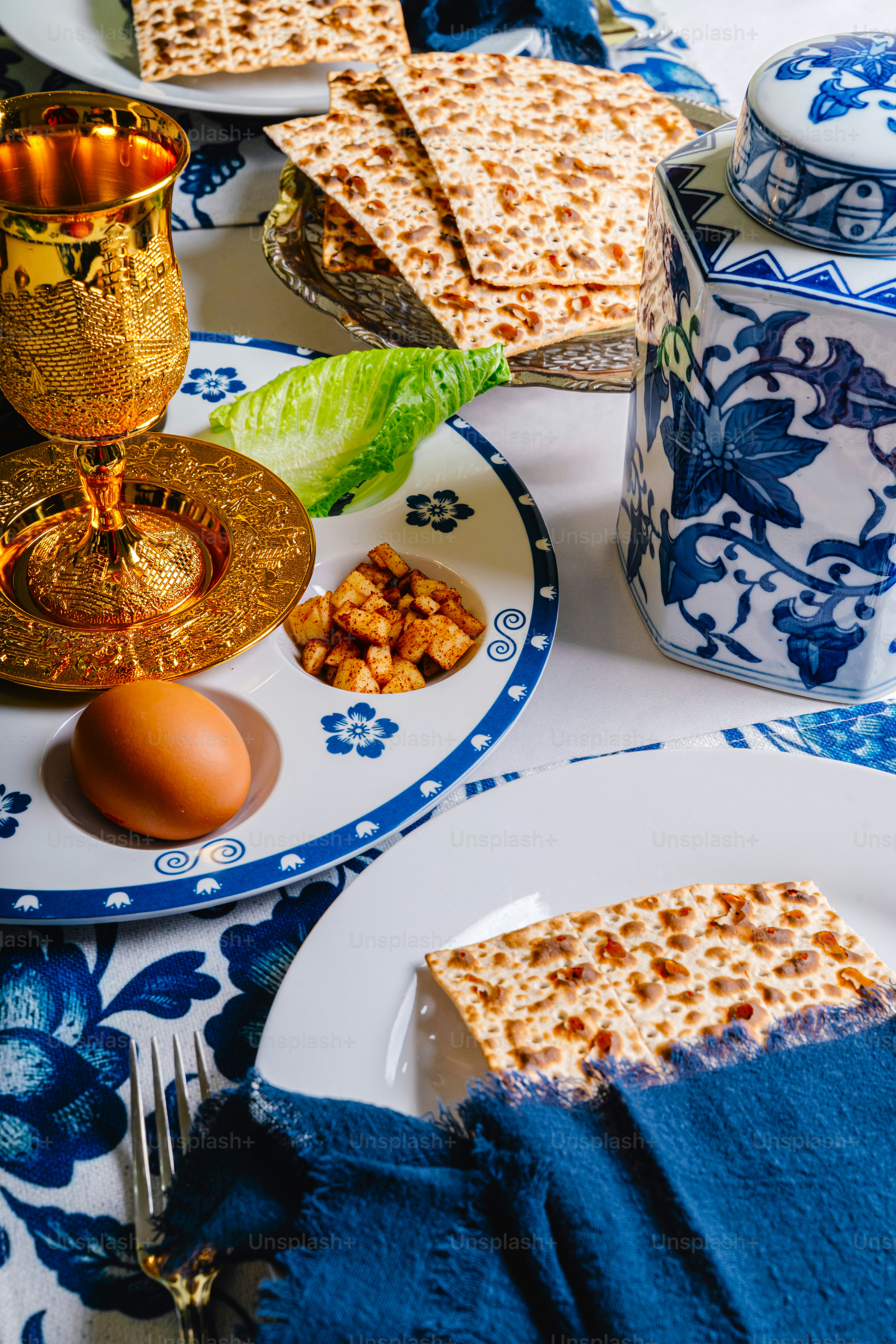 Passover seder table with matzah and symbolic foods. photo – Wine Image ...