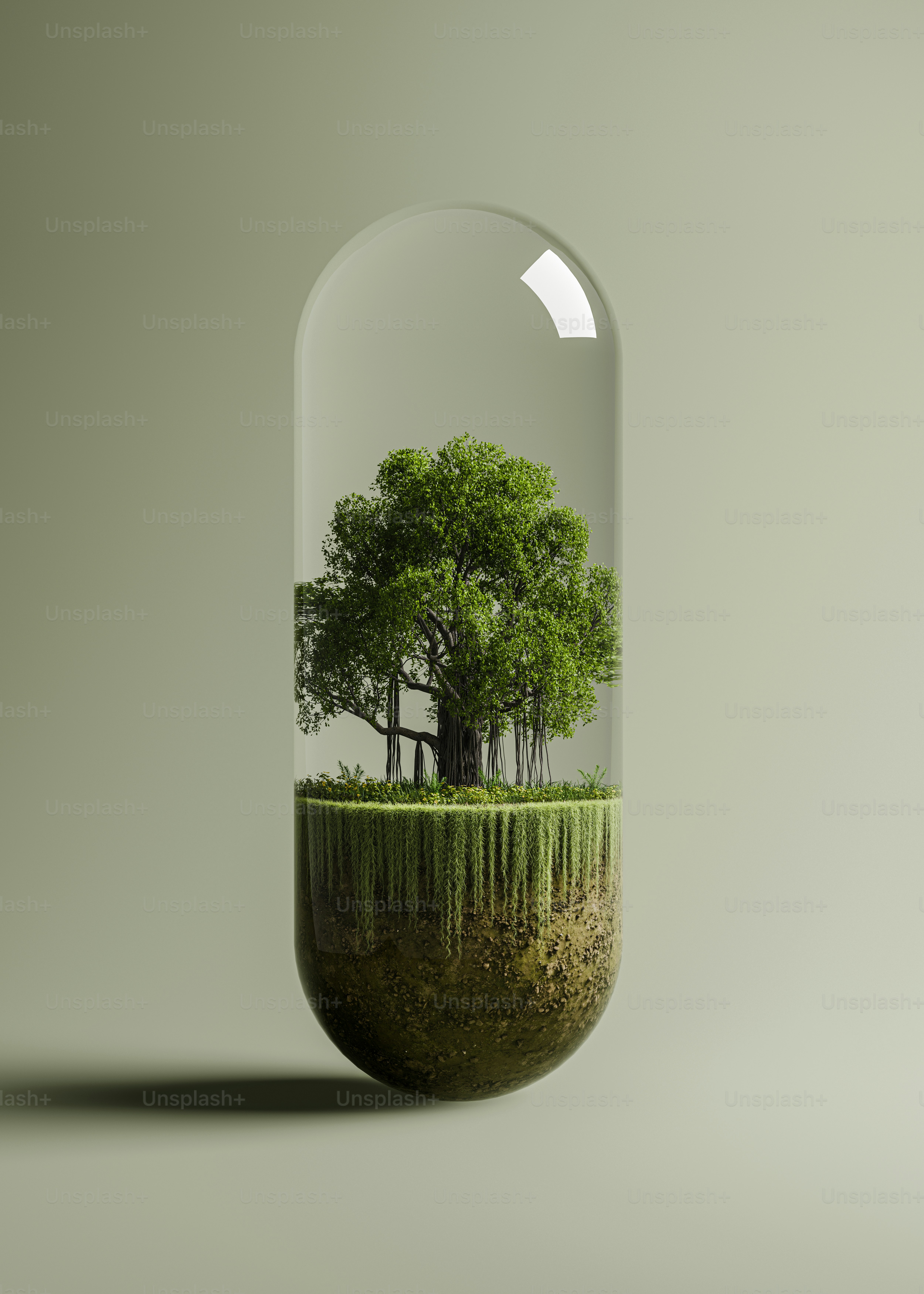 Tropical island ecosystem inside a transparent capsule. photo – Green ...
