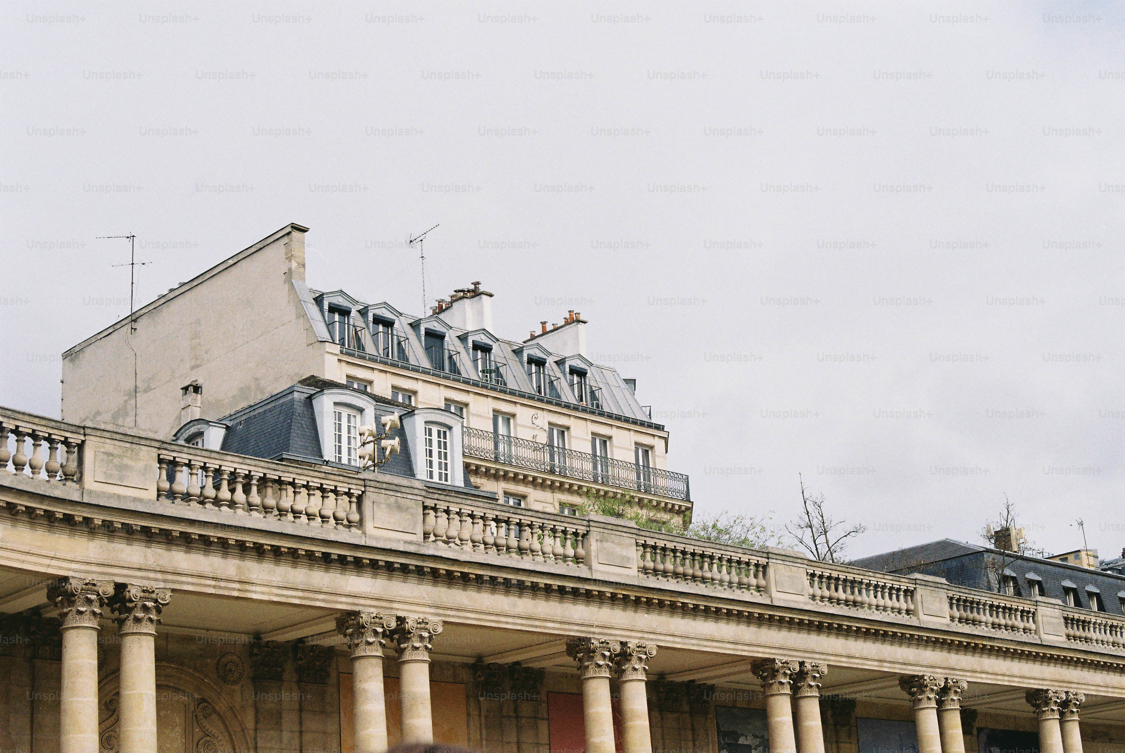 Classical building with columns and mansard roofs photo – Film Image on ...