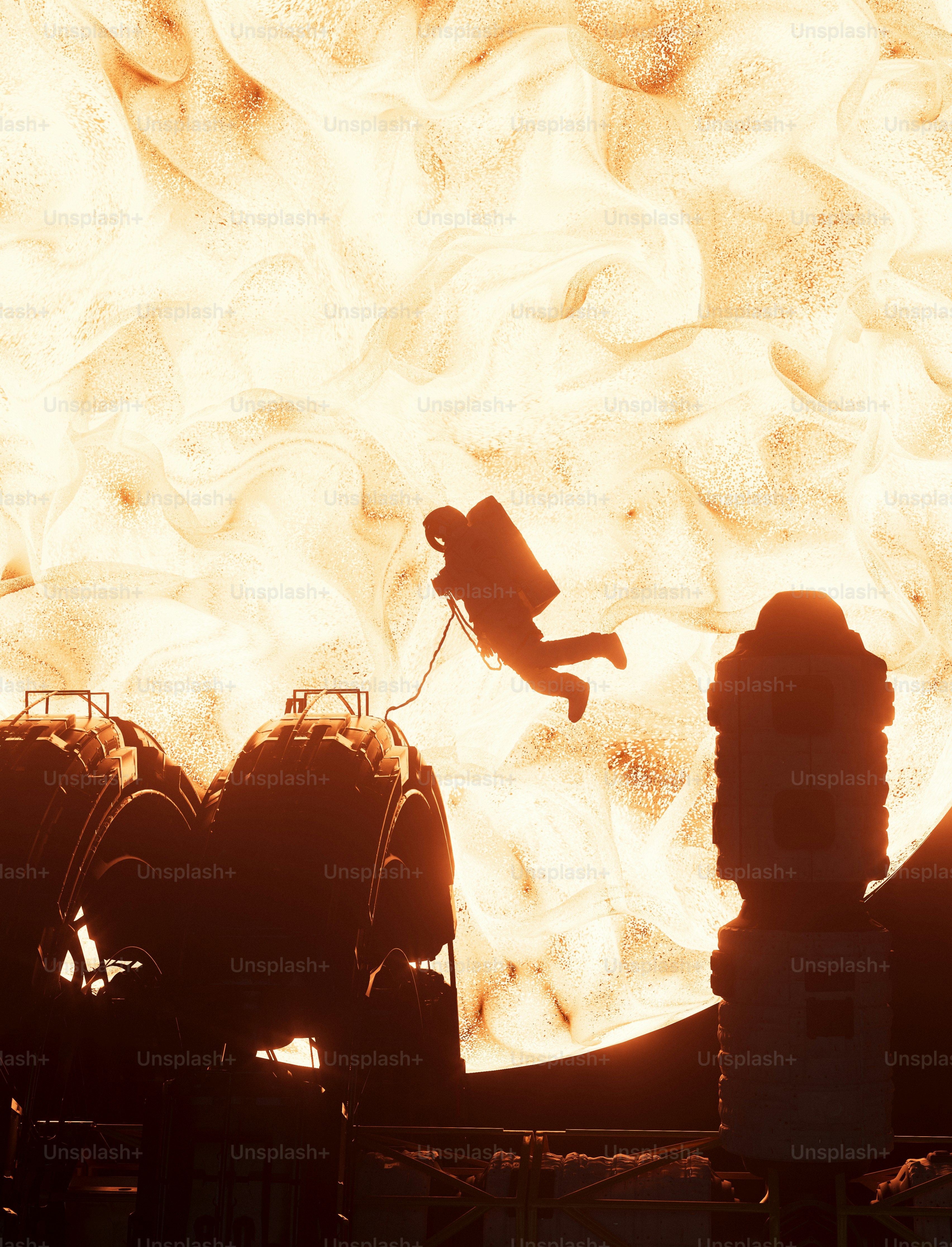 Astronaut floating against a fiery cosmic background. photo – Adventure ...