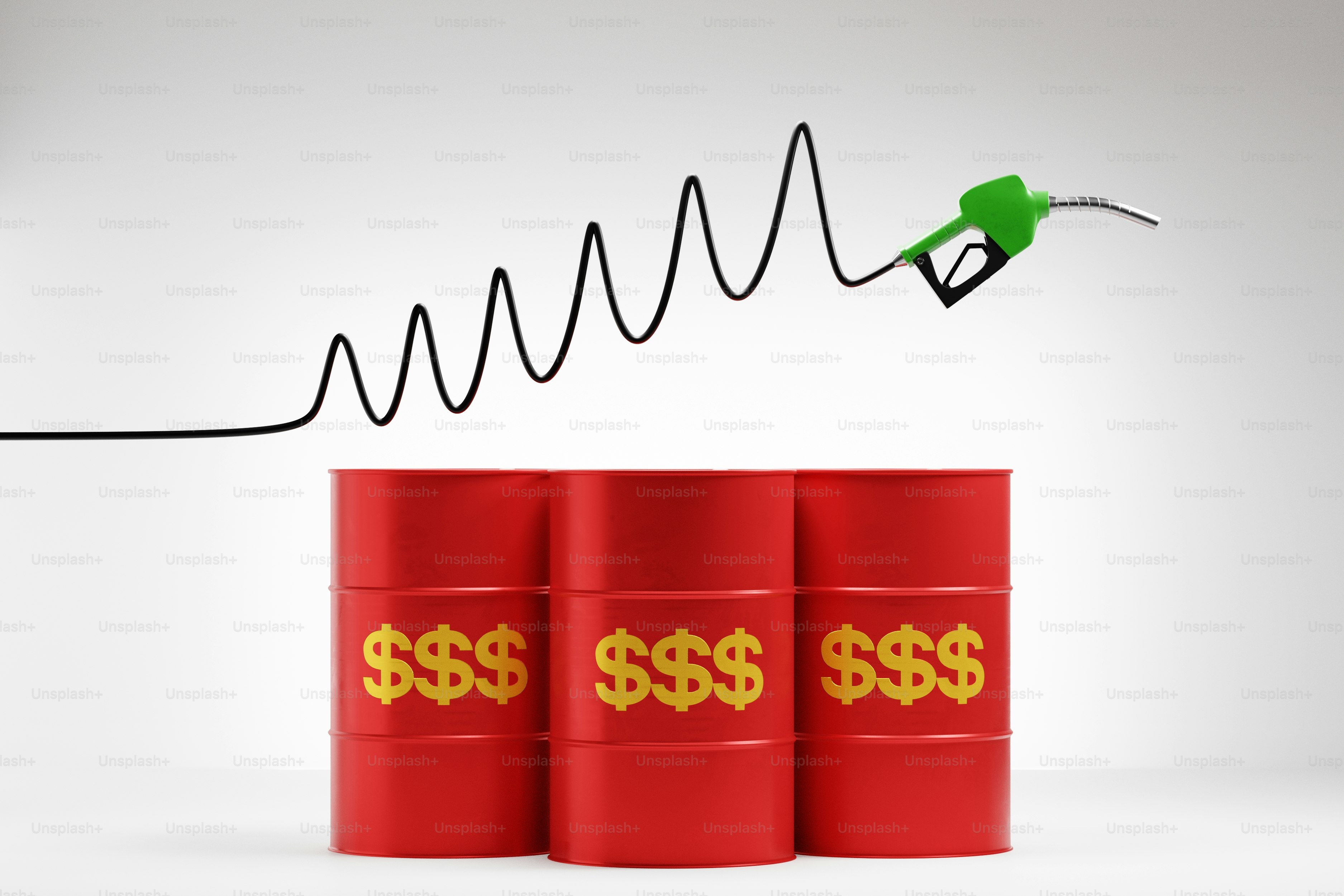 Red oil barrels, gas pump, and fluctuating price line. photo – Design ...