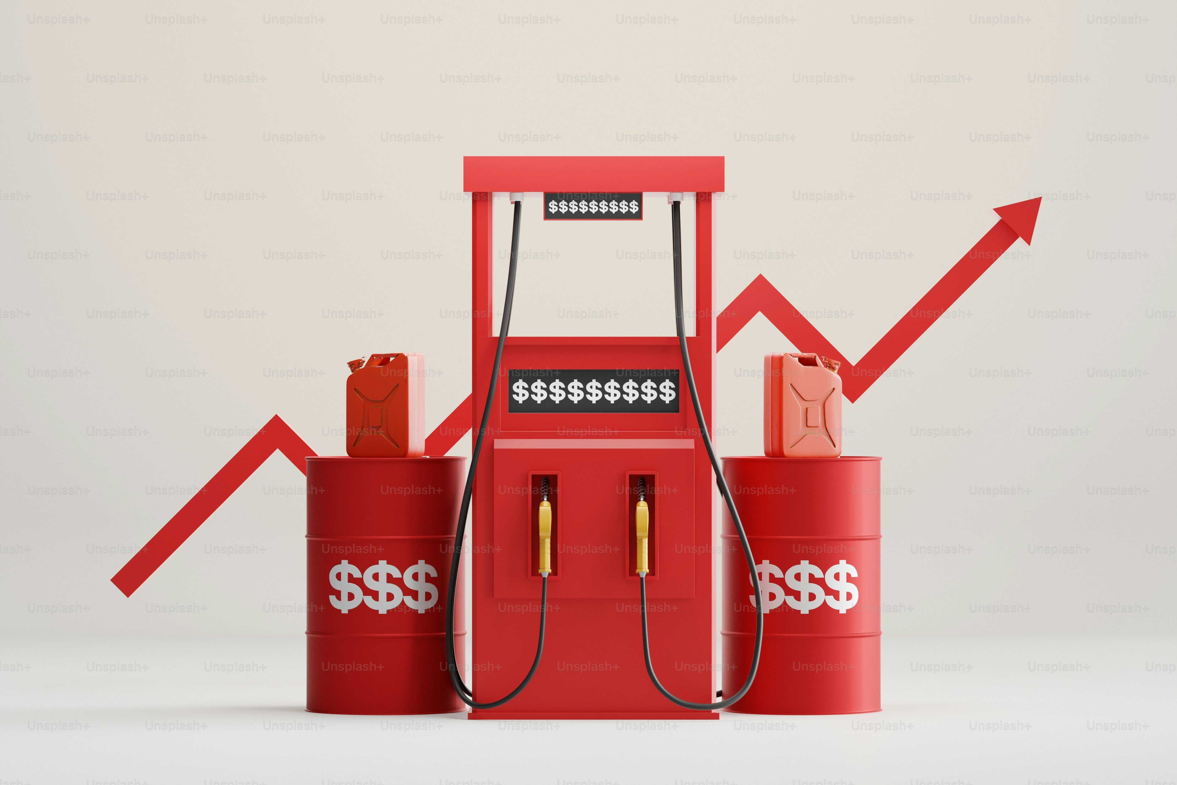 Red oil barrels, gas pump, and fluctuating price line. photo – Design ...