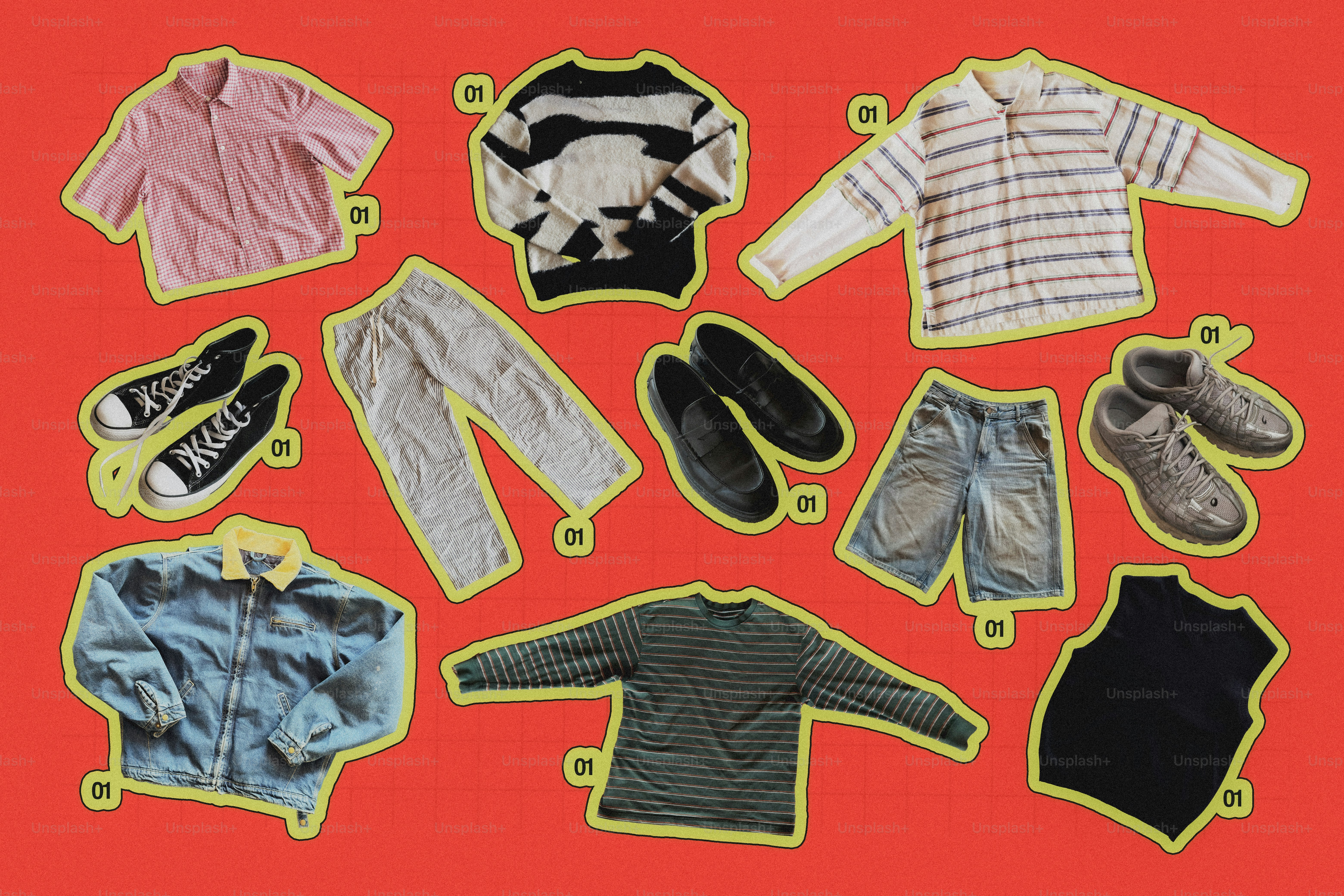 Clothing items spell sale on a bright red background. photo – Fashion ...