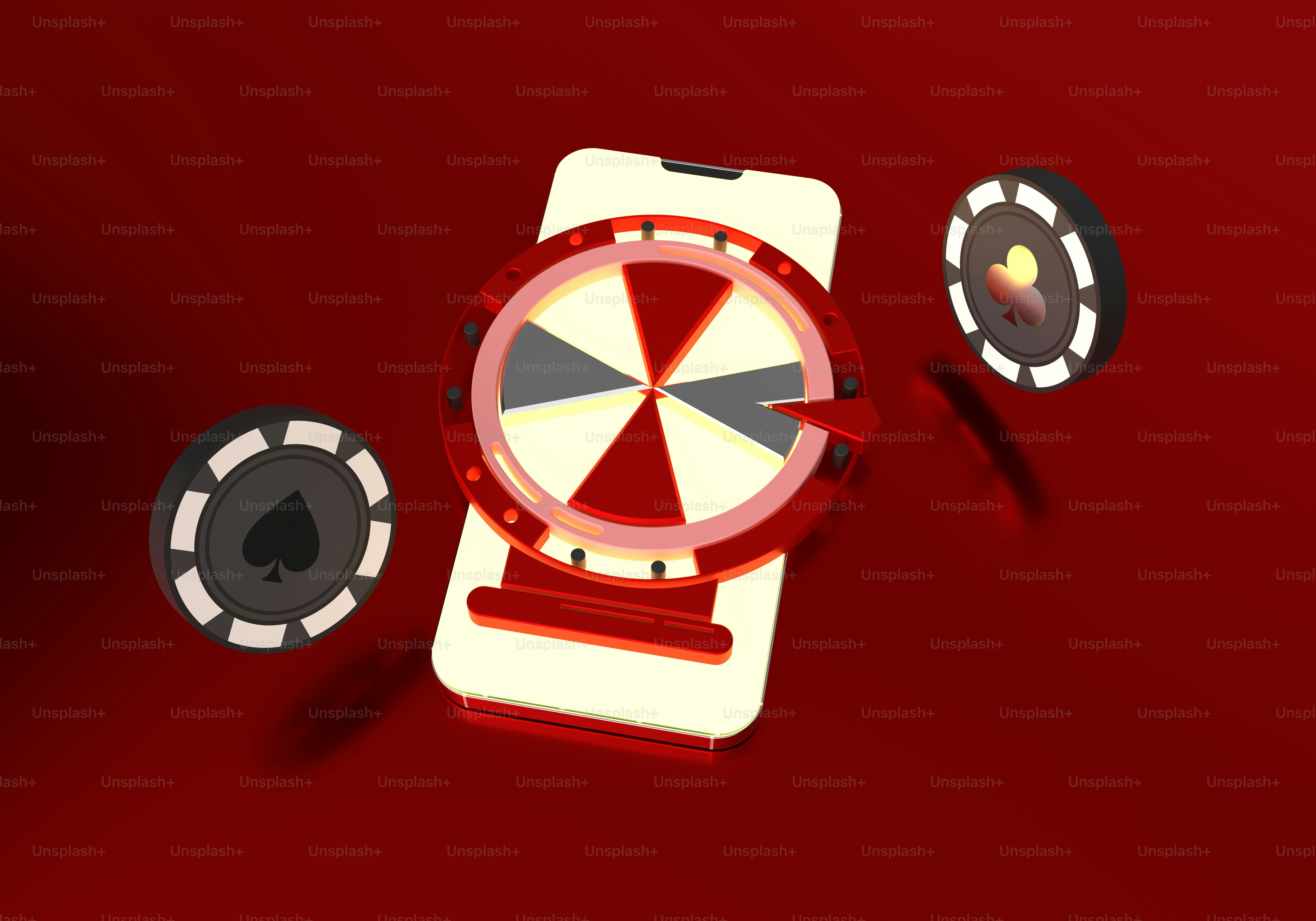 Mobile gaming with a spinning wheel and casino chips. photo – Game ...