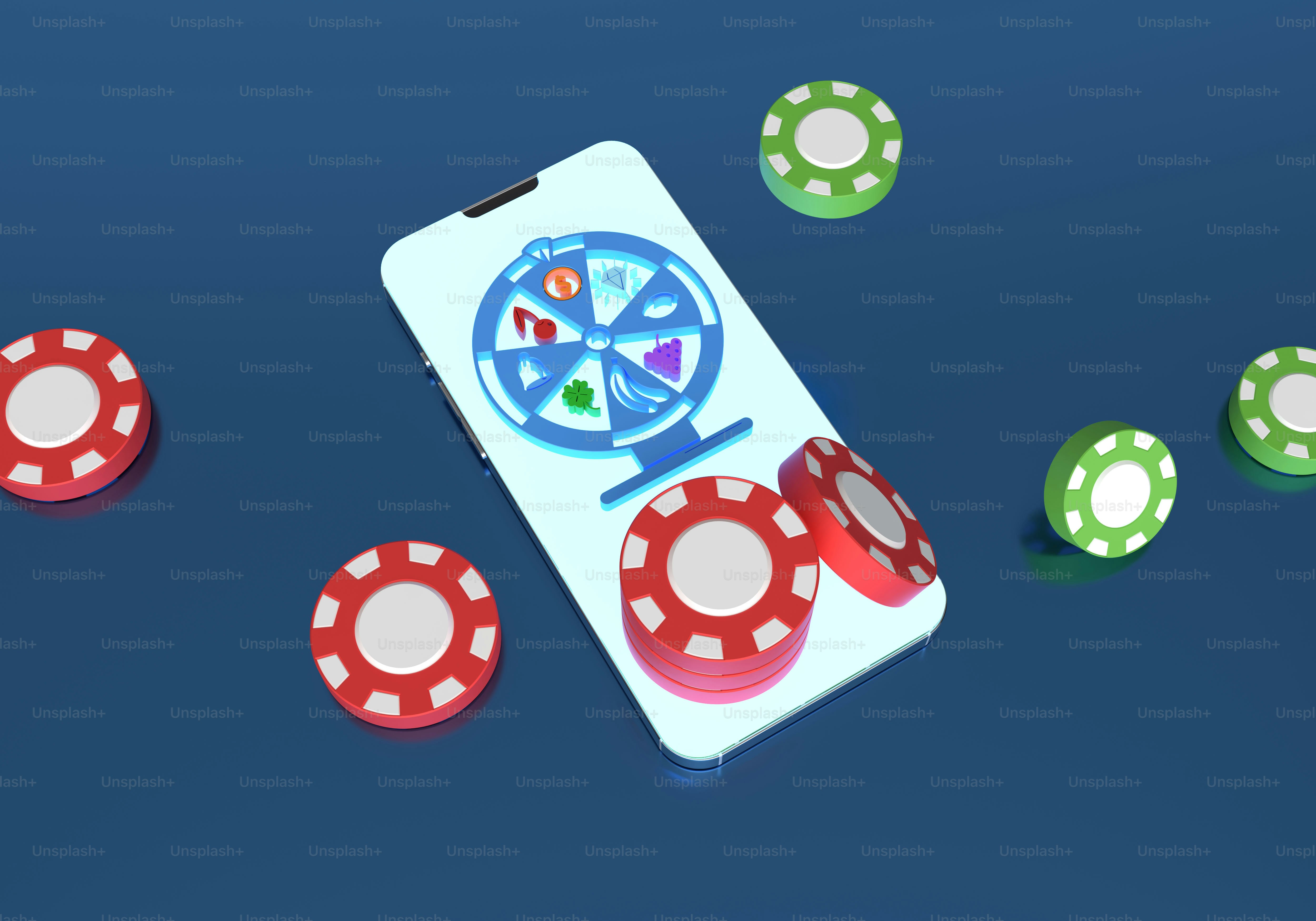 Mobile gaming with a spinning wheel and casino chips. photo – Game ...