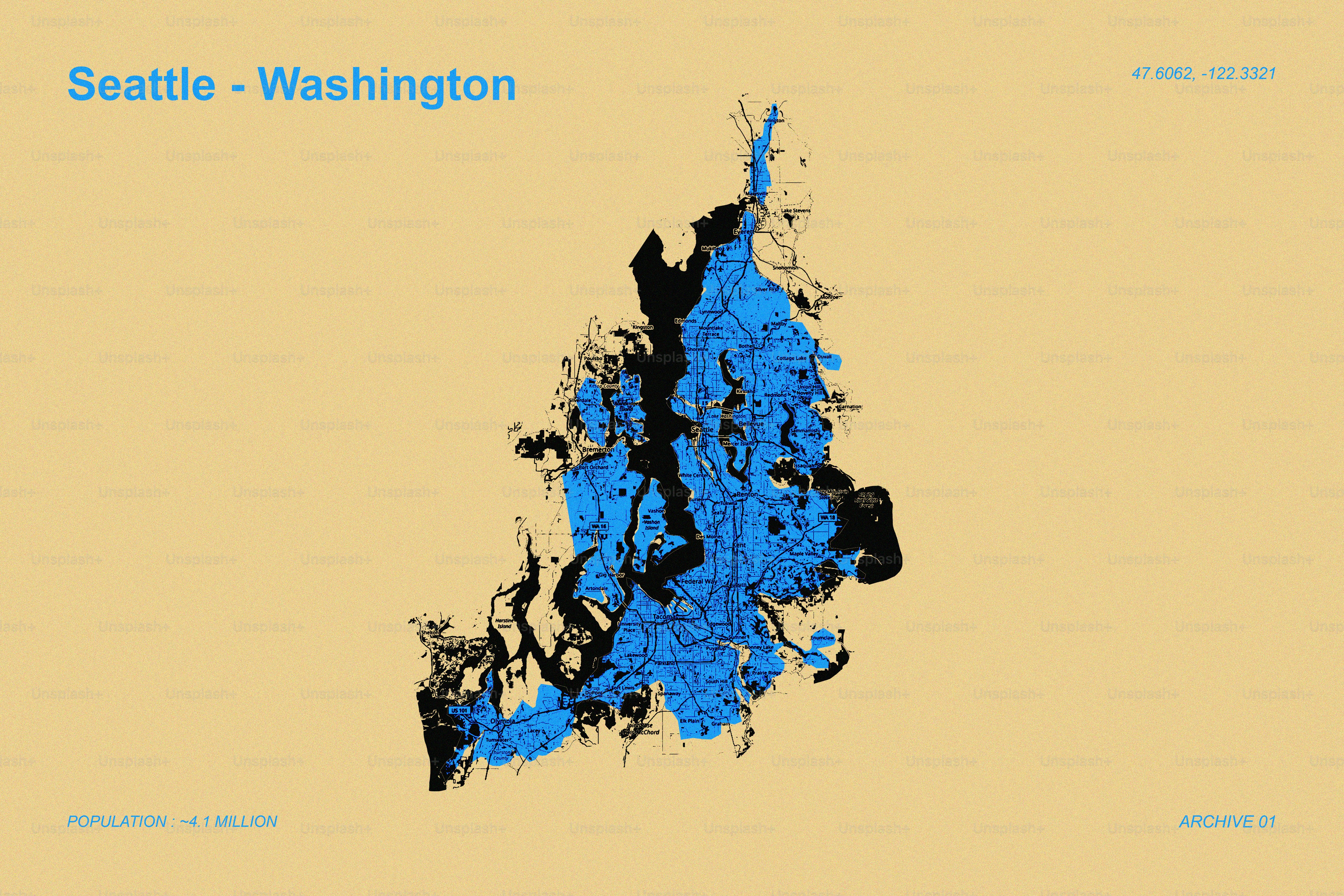 Stylized map of seattle, washington photo – Pacific northwest Image on ...