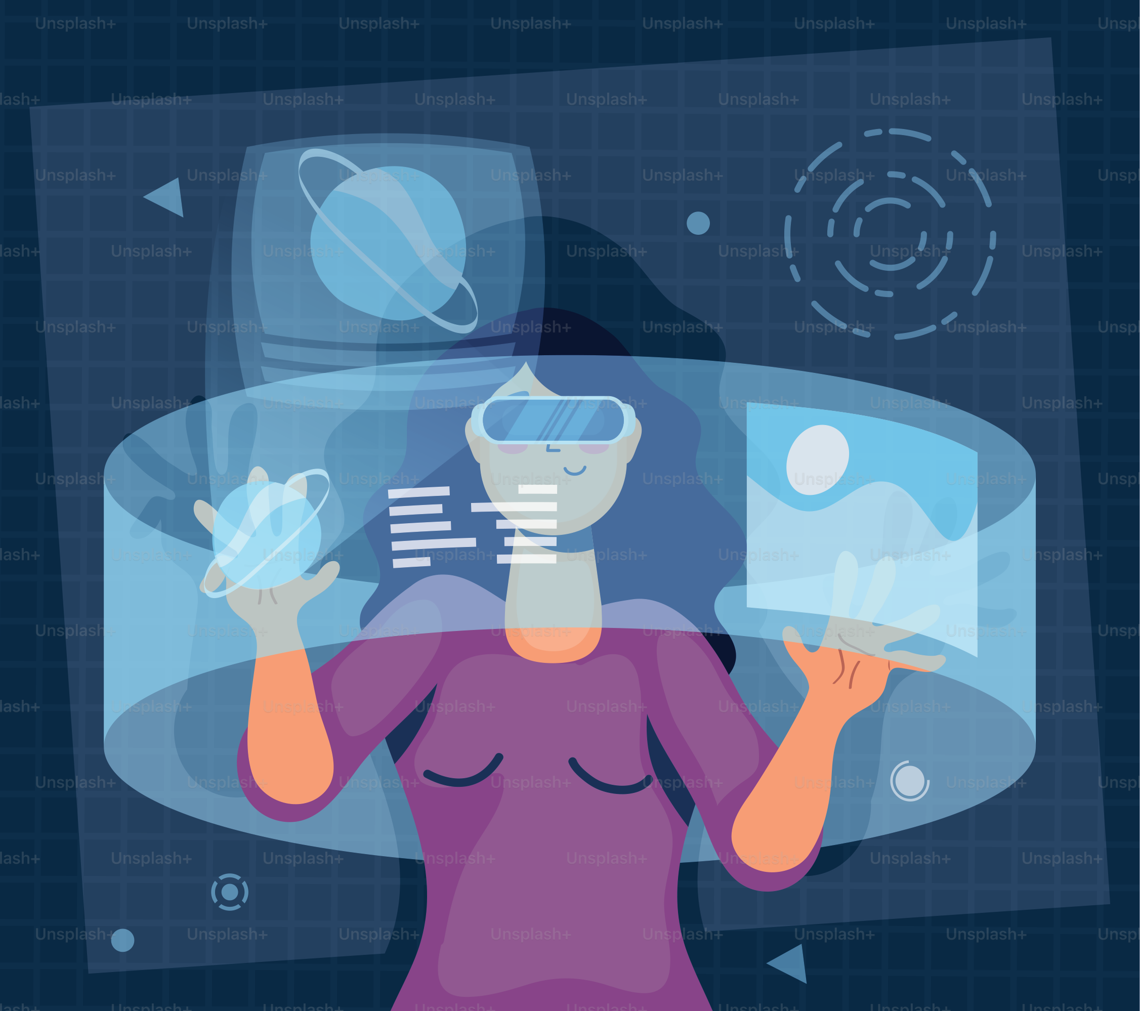 Woman using augmented reality technology vector illustration design ...