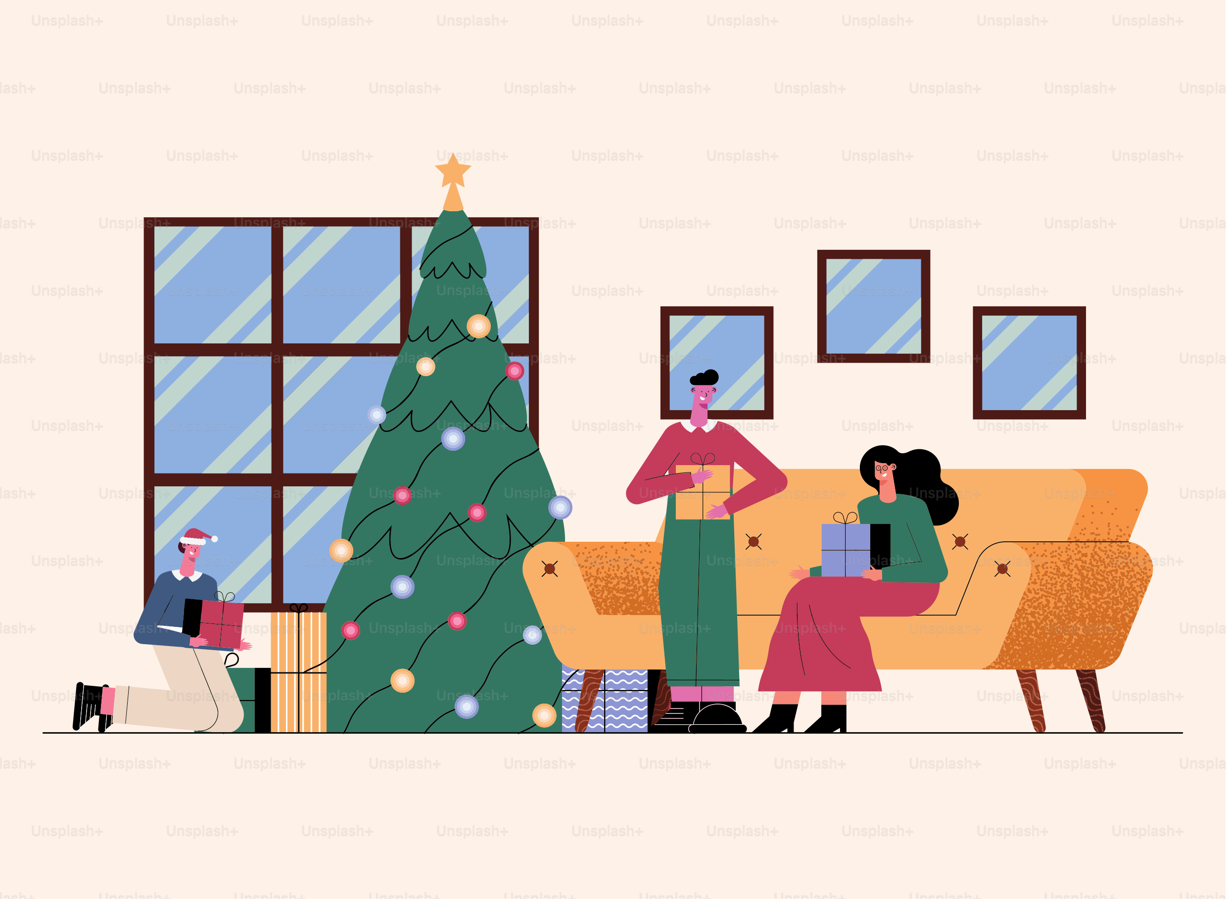 People celebrating christmas characters scene vector – Christmas Image ...