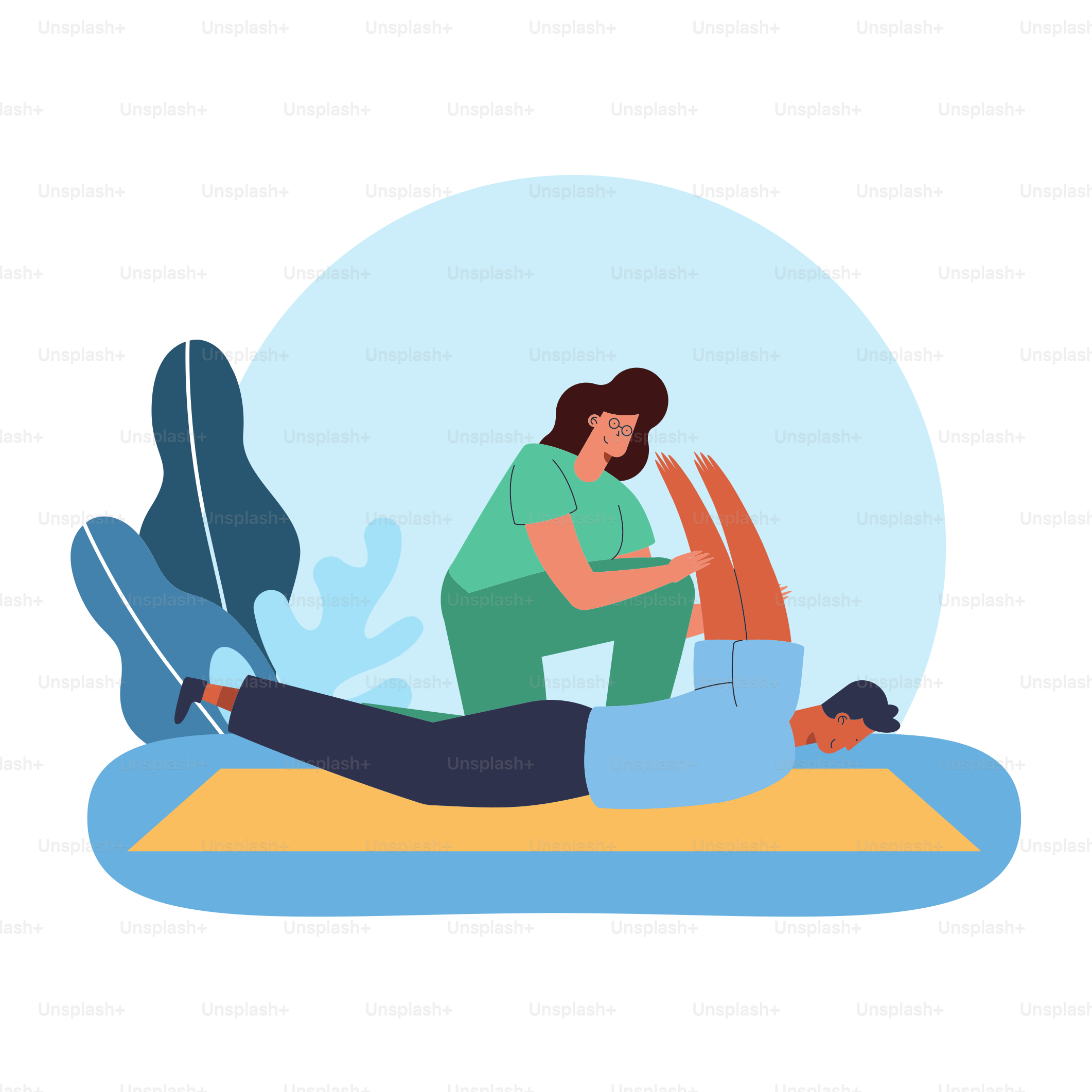 Female therapist with patient characters vector – Physical therapy ...