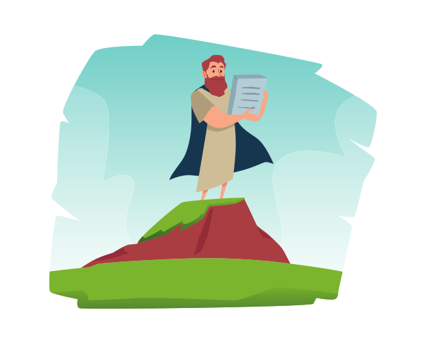 Bible prophet Moses on Sinai with Gods commandments, flat vector ...