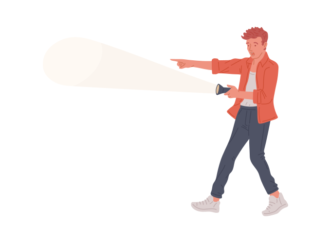 Hombre con una linterna señalando el camino, ilustración vectorial ...