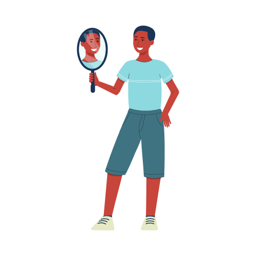 Vektor Konsep penerimaan diri - ilustrasi vektor pria kartun memegang ...