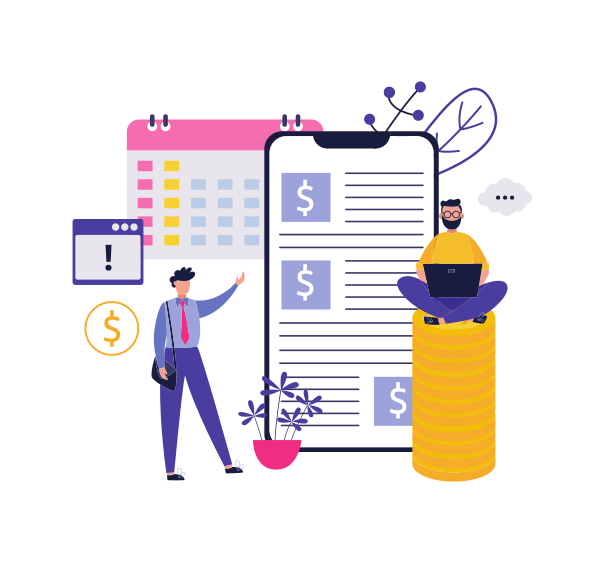 Banner de consulta financiera o asesoría fiscal con personajes de ...