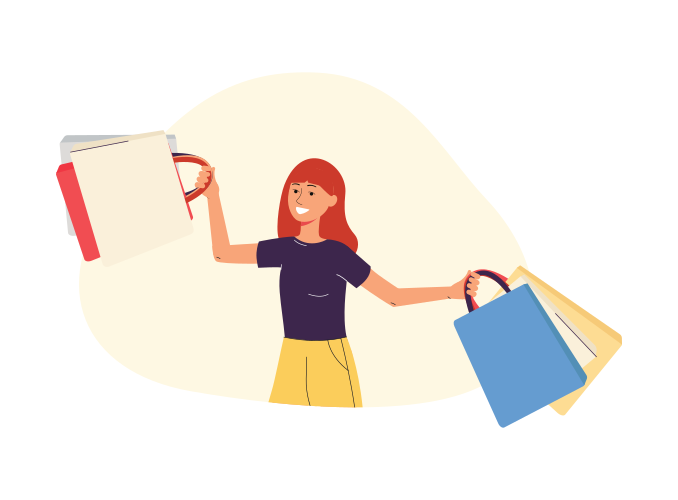 Foto Alegre mujer sonriente sosteniendo bolsas de compras en ambas ...