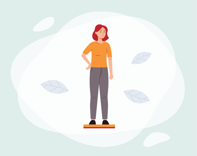 Slimming and controlling weight woman cartoon character, flat vector ...