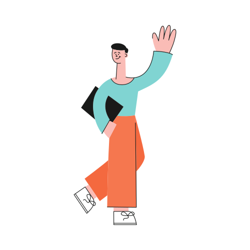Vector male character waving hands to colleagues greeting after ...
