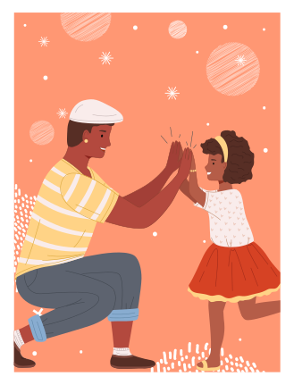 Vektor Dua orang memberi lima dengan tangan bersama. Pria dan anaknya ...