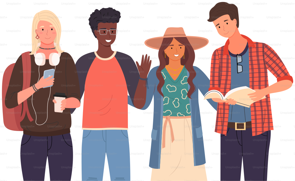 Diverse college, university students standing in line. Group of young ...