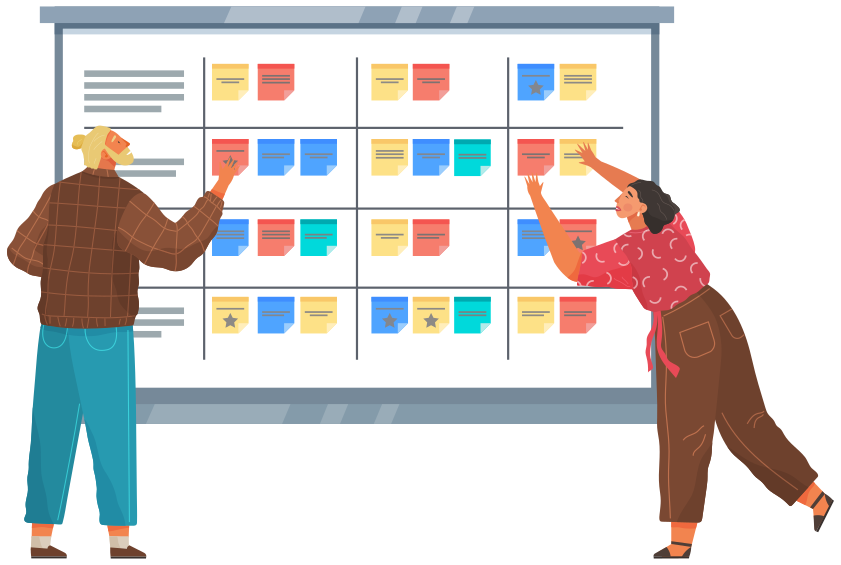 Task planning, businessmen look at calendar, time management ...