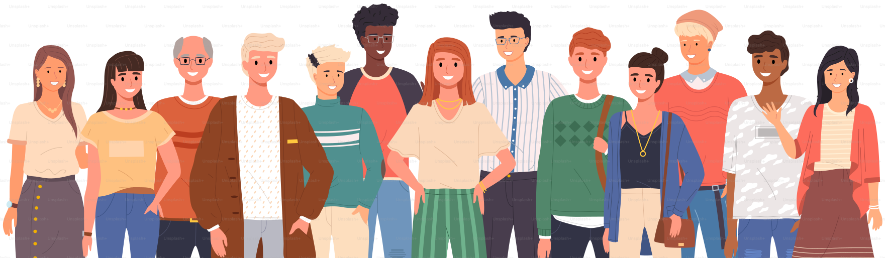 International group of people, old and young, with different social ...