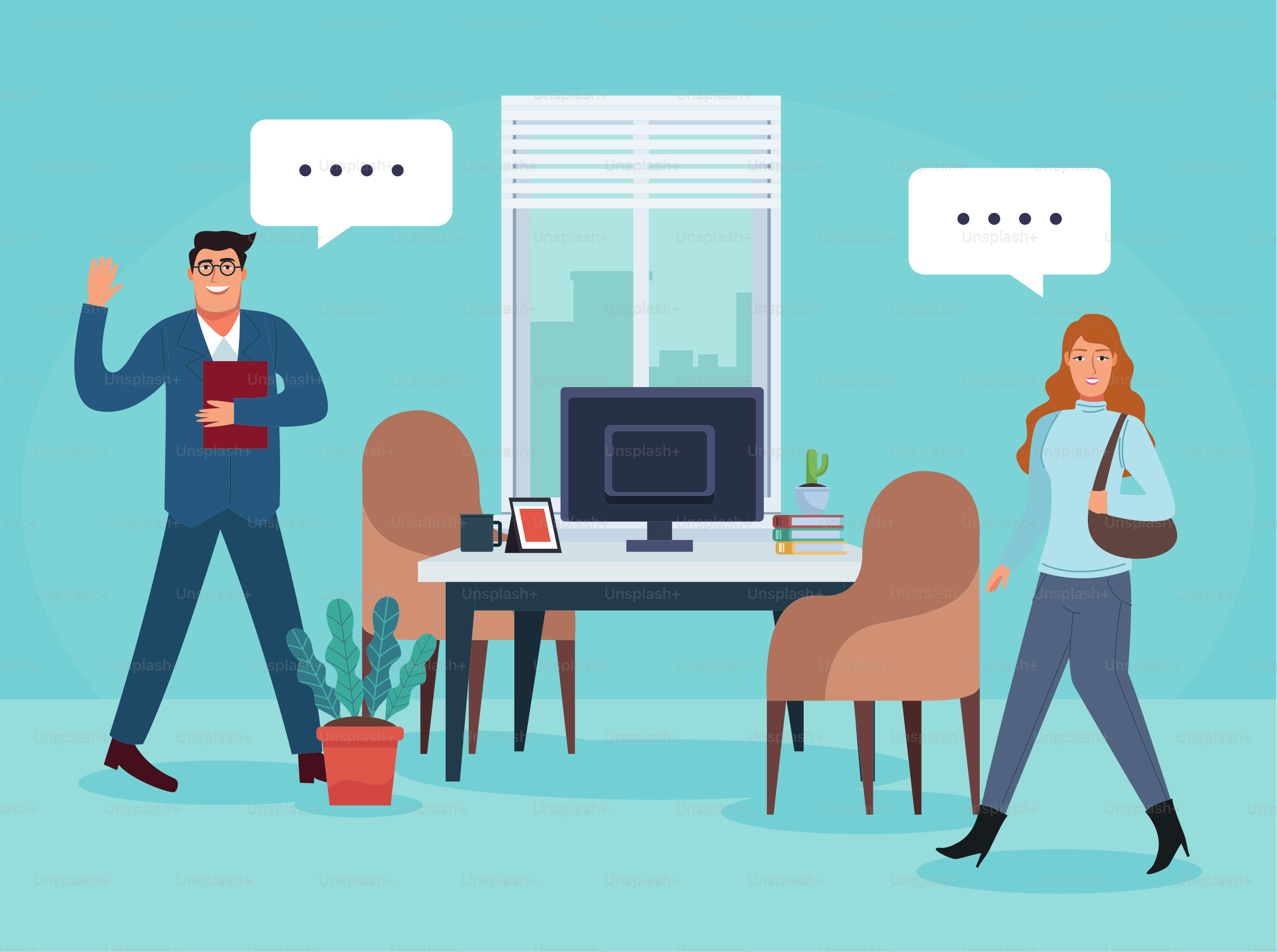 Business couple and desk characters photo – Teamwork Image on Unsplash