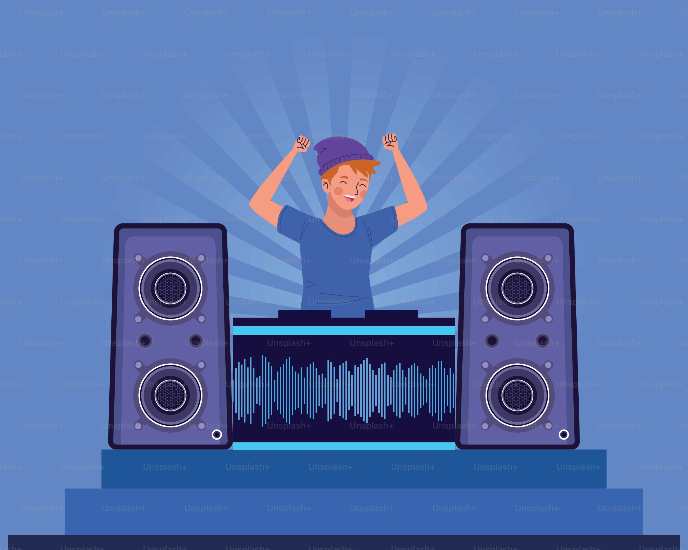 DJ con il personaggio del lettore musicale vettoriale – Immagine di ...