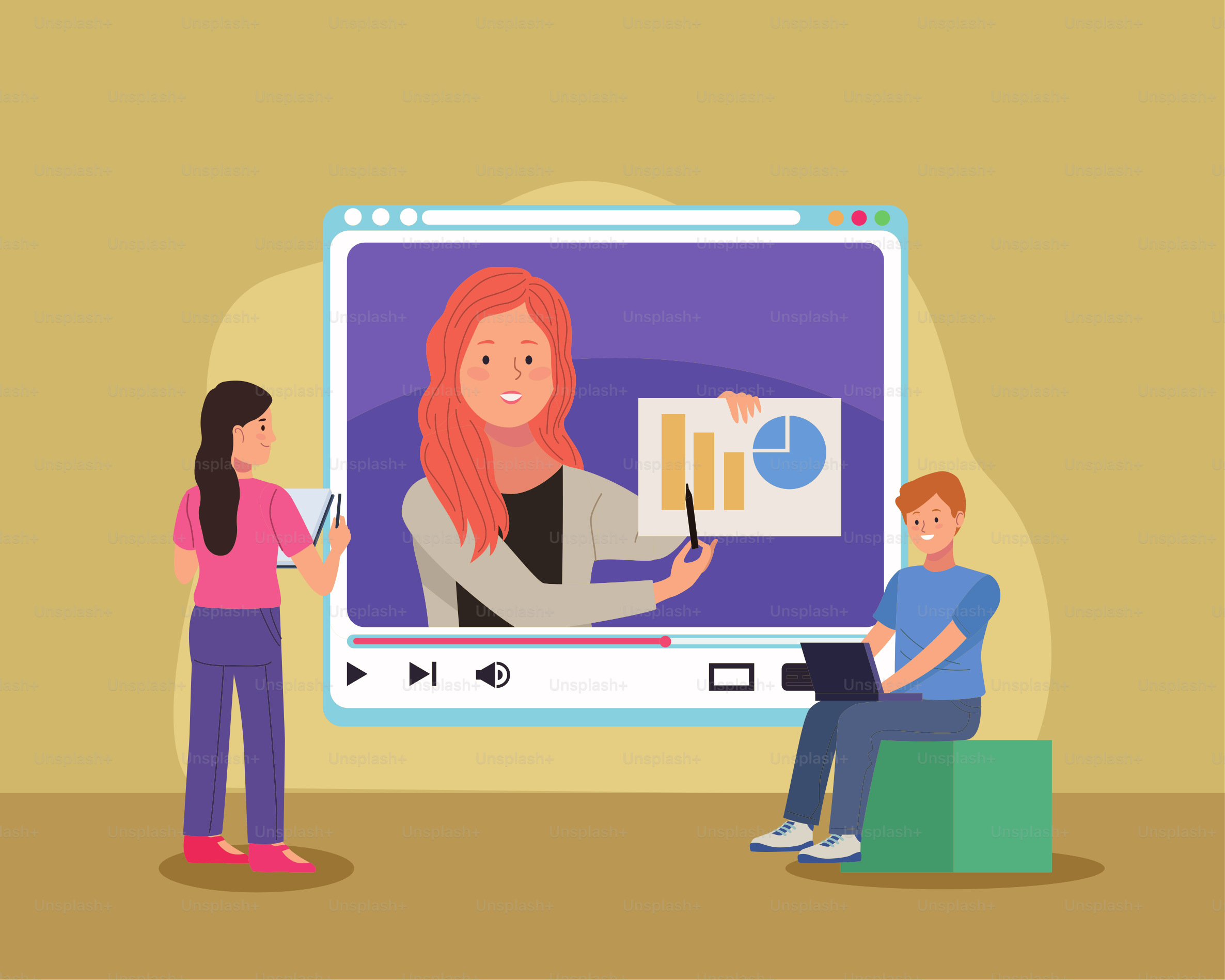 Students couple in elearning education online vector – Technology Image ...