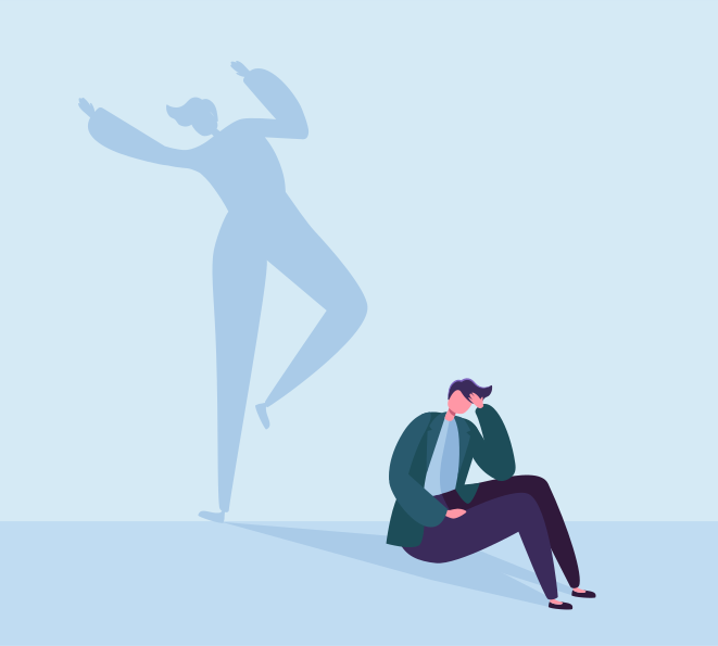 Depressed Businessman with Happy Shadow. Male Character with Silhouette ...