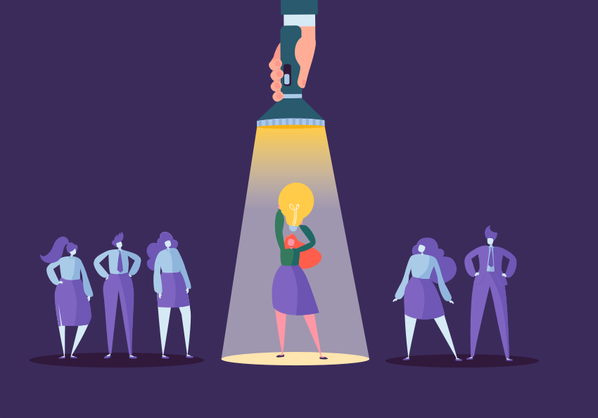 Hand with Flashlight Pointing at Business Woman Character with Light ...