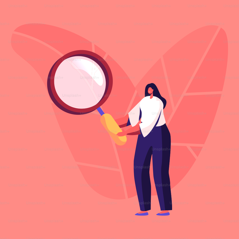 Archeologist Female Character Watching through Magnifying Glass ...