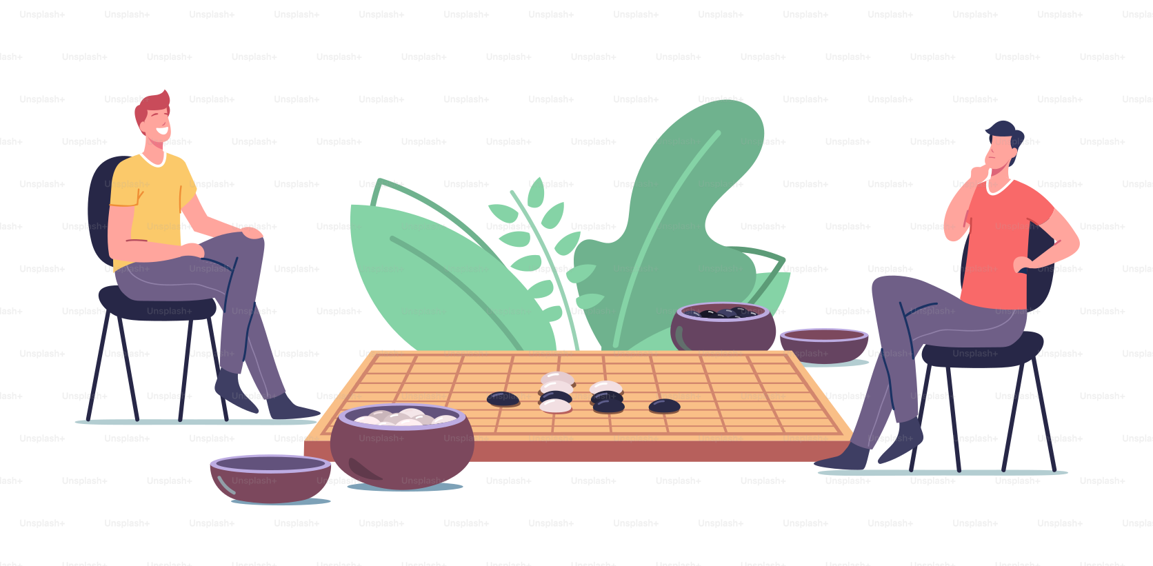 Traditional Chinese Gobang Strategy Game. Male Characters Playing or Go ...