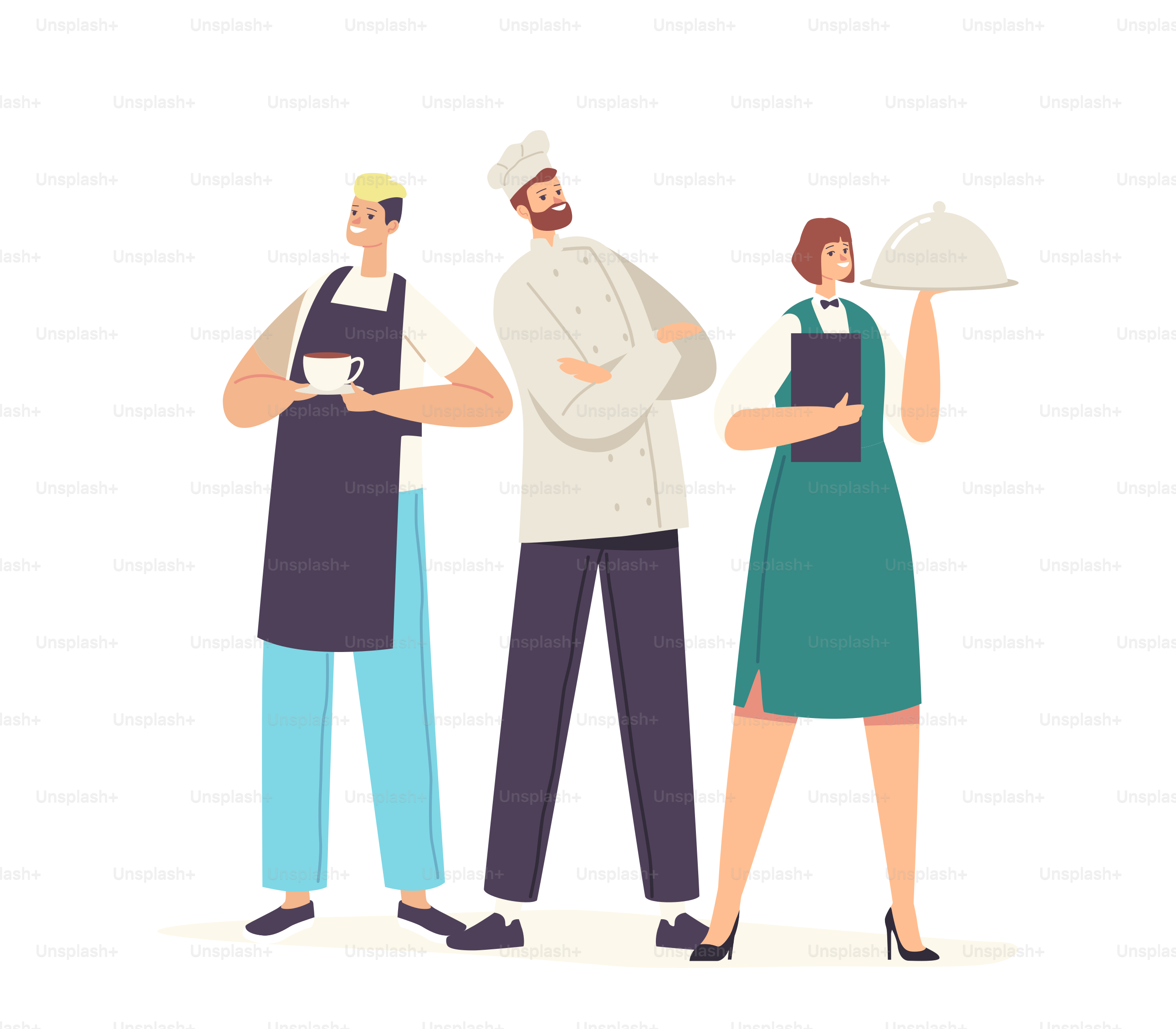 Hospitality, Restaurant Staff Team Characters in Uniform. Barman with ...