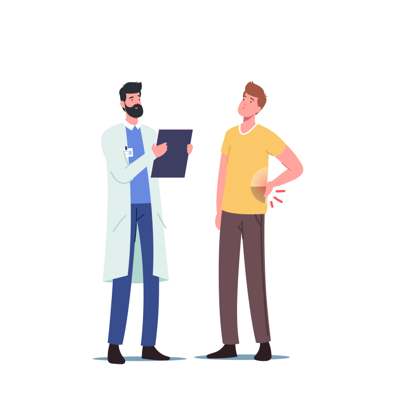 Backache Sickness. Diseased Patient Male Character at Doctor ...