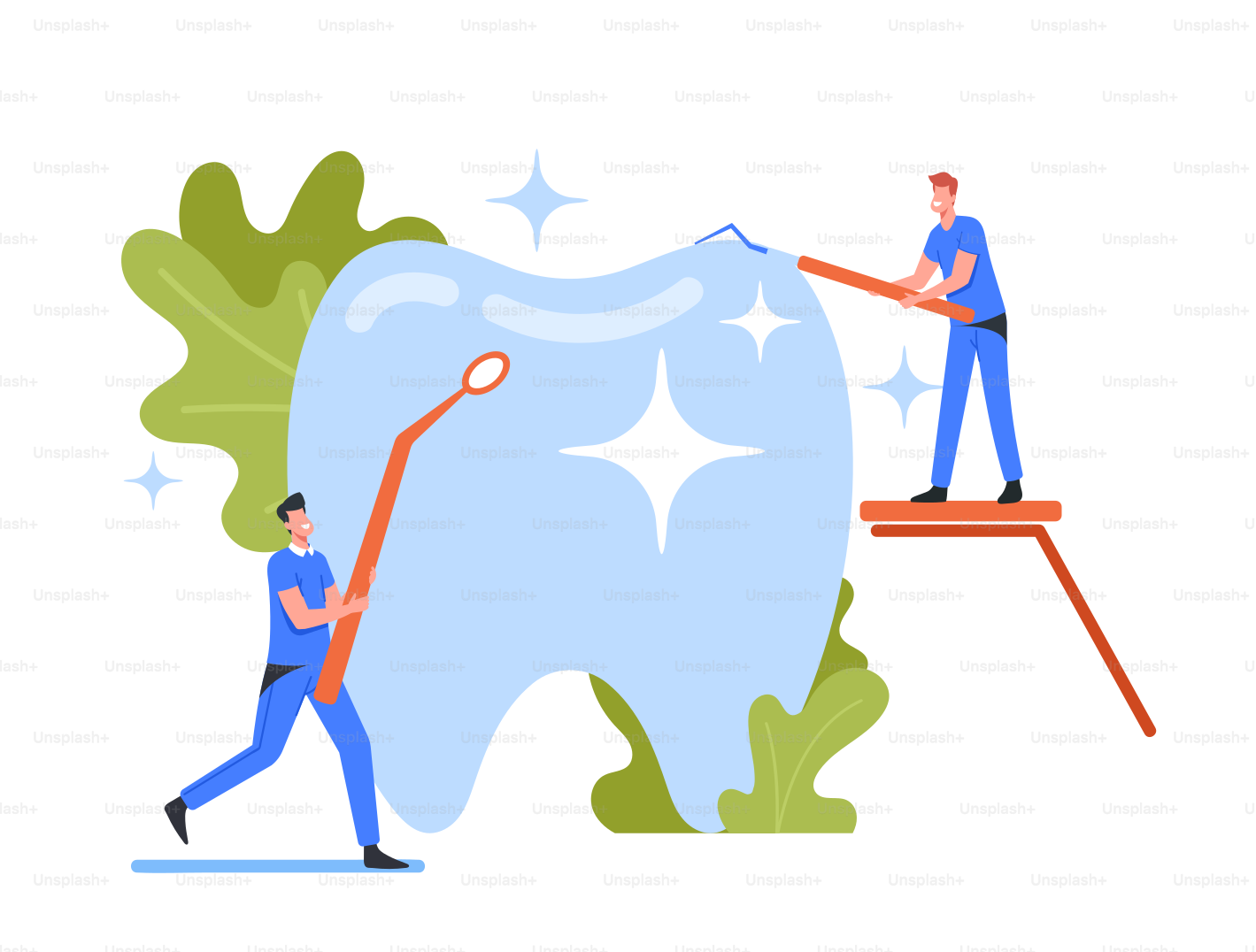 Tiny Dentists Characters Checking Tooth for Caries Hole in Plaque ...