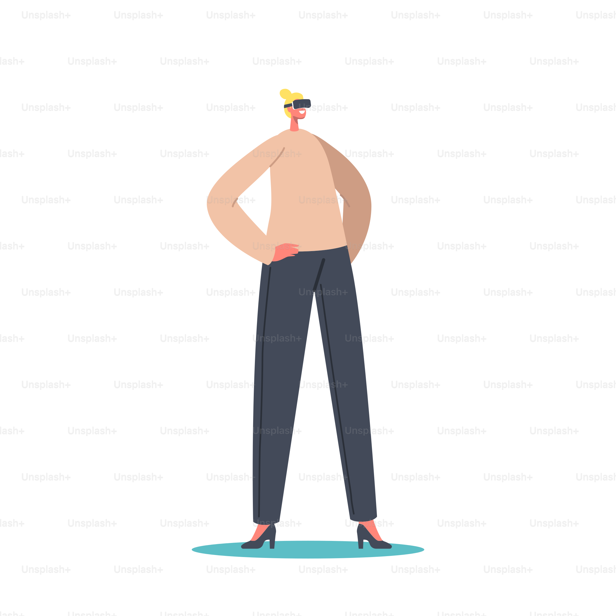 Le personnage féminin heureux se sent incroyable expérience VR. Fille ...