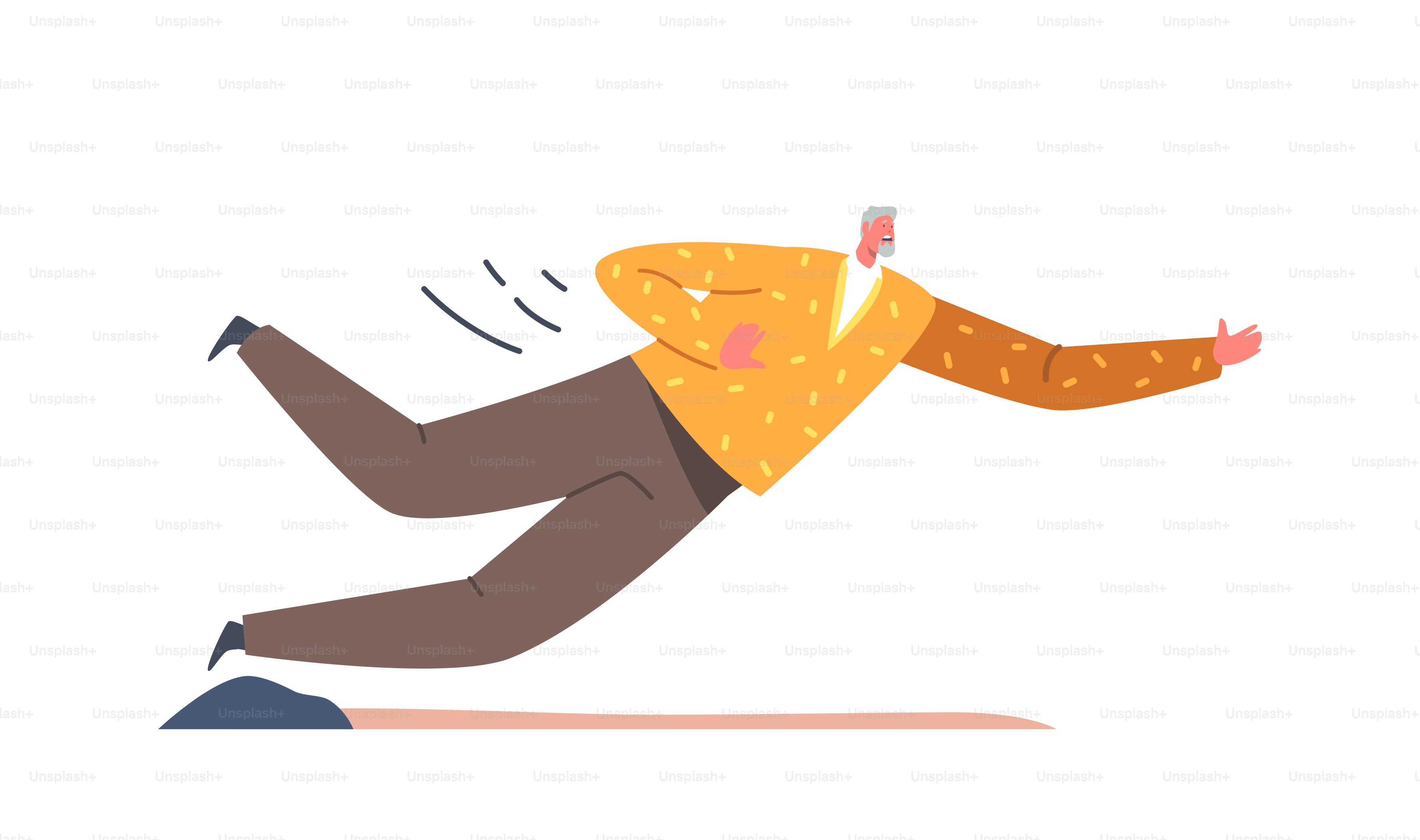 Careless Senior Man Fall with Cane, Old Male Character Falling Down on ...