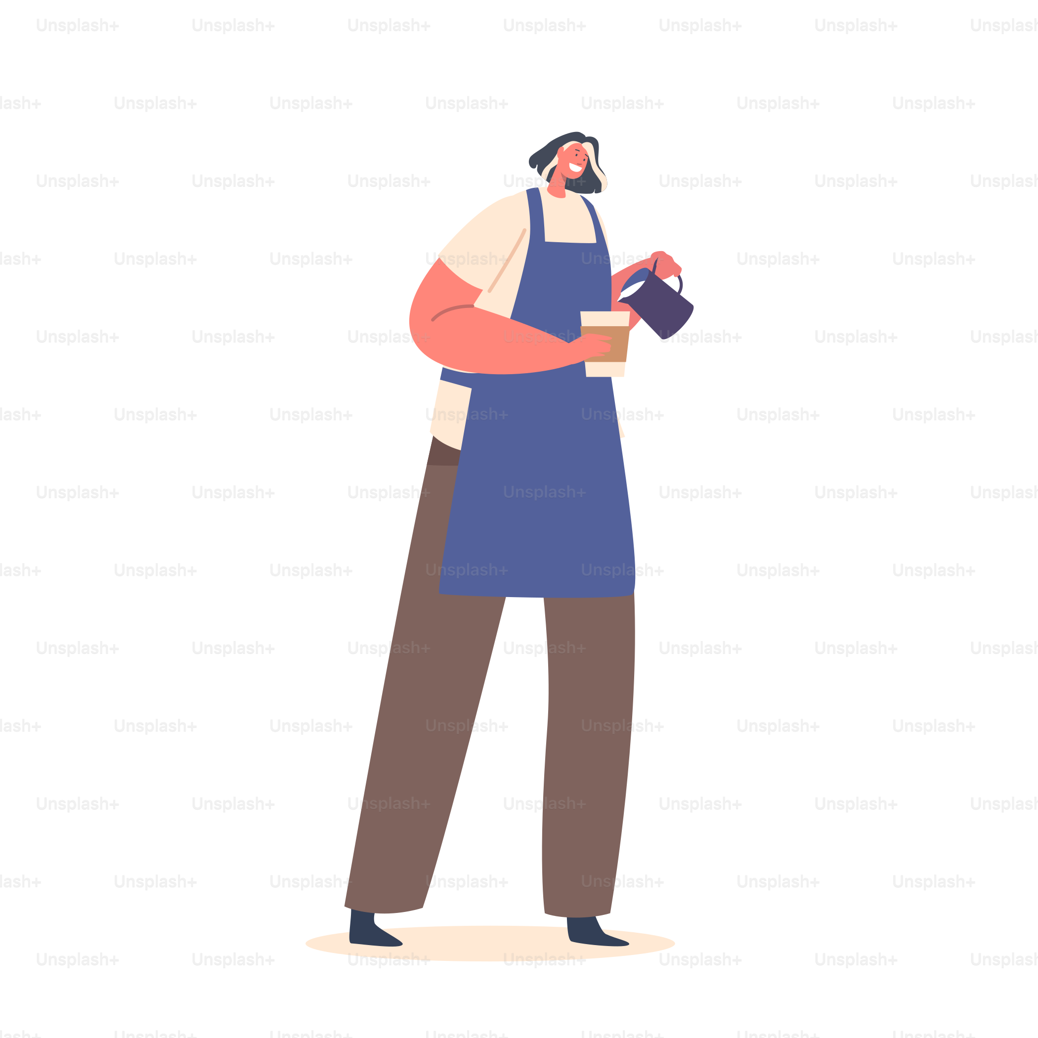 바리스타 여성 캐릭터는 카페나 커피숍에서 신선한 향기로운 음료를 요리하는 앞치마를 입는다 신선한 음료와 함께 컵에 뜨거운 우유를 붓는 커피를 만드는 소녀 만화 사람들