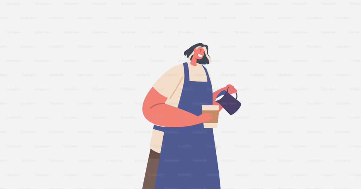 바리스타 여성 캐릭터는 카페나 커피숍에서 신선한 향기로운 음료를 요리하는 앞치마를 입는다 신선한 음료와 함께 컵에 뜨거운 우유를 붓는 커피를 만드는 소녀 만화 사람들