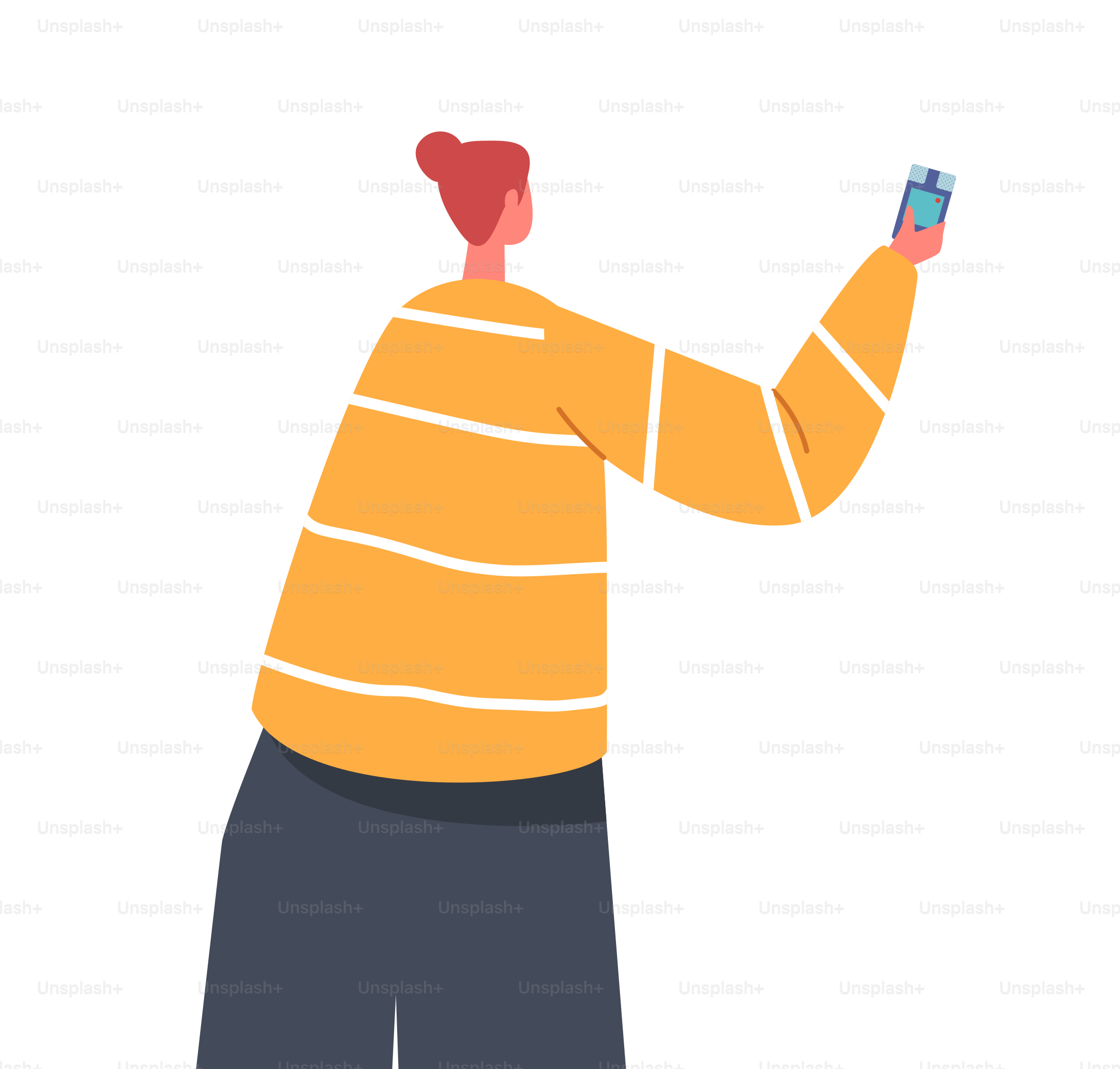 기자 여성 캐릭터는 흰색 배경에 고립된 딕터폰 뒷모습으로 서 있다 여성 인터뷰 방문 기자 회견 또는 브리핑은 보도를합니다 만화 사람들 벡터 일러스트레이션 벡터