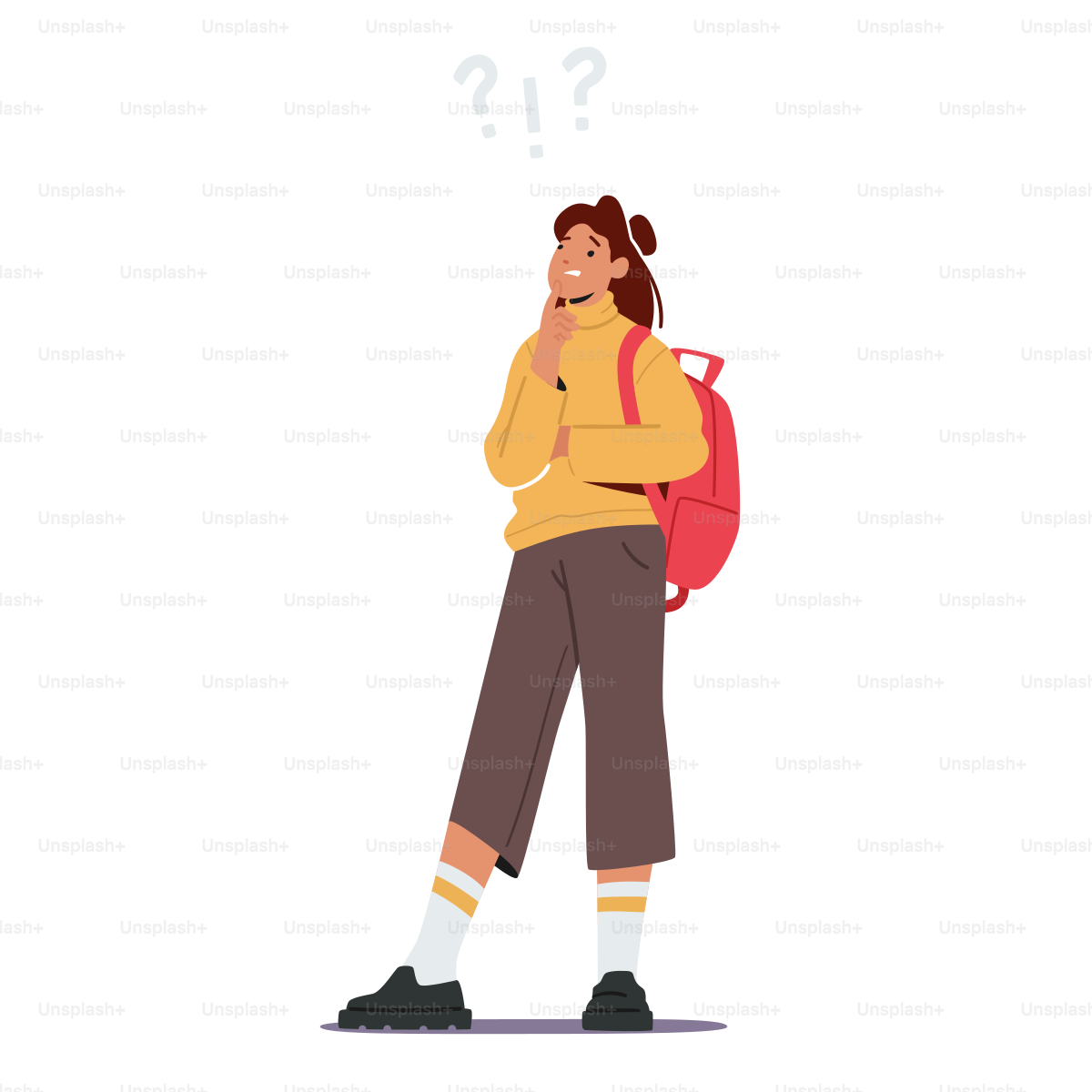 Female Character Stand Under Question Mark Thinking Isolated on White ...