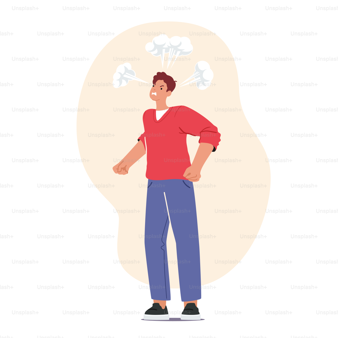 Furious Angry Man Gnash Teeth with Smoke above Head, Fury and Rage ...